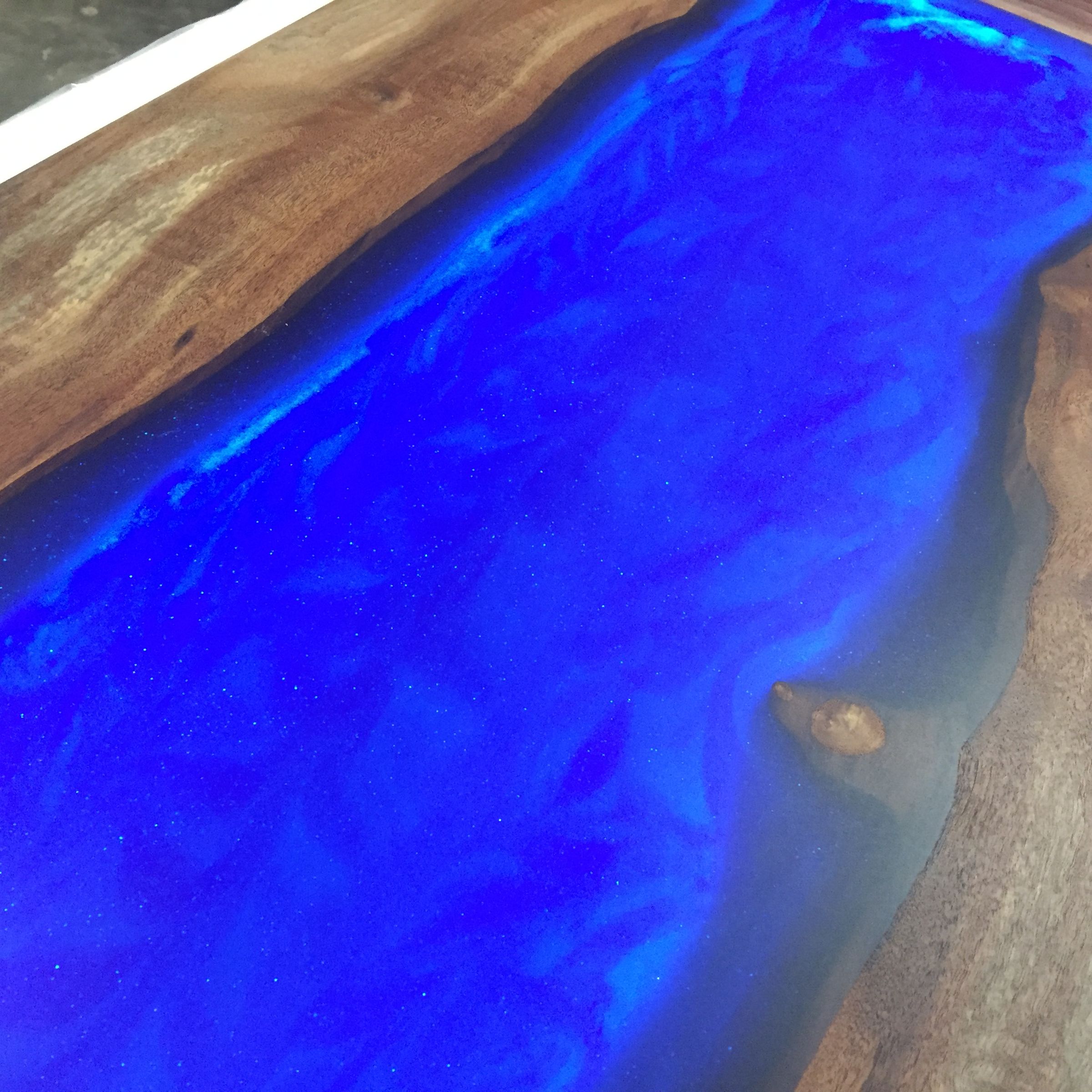 LED Lit Walnut and Resin-River Coffee Table That Charges Your Phone ...