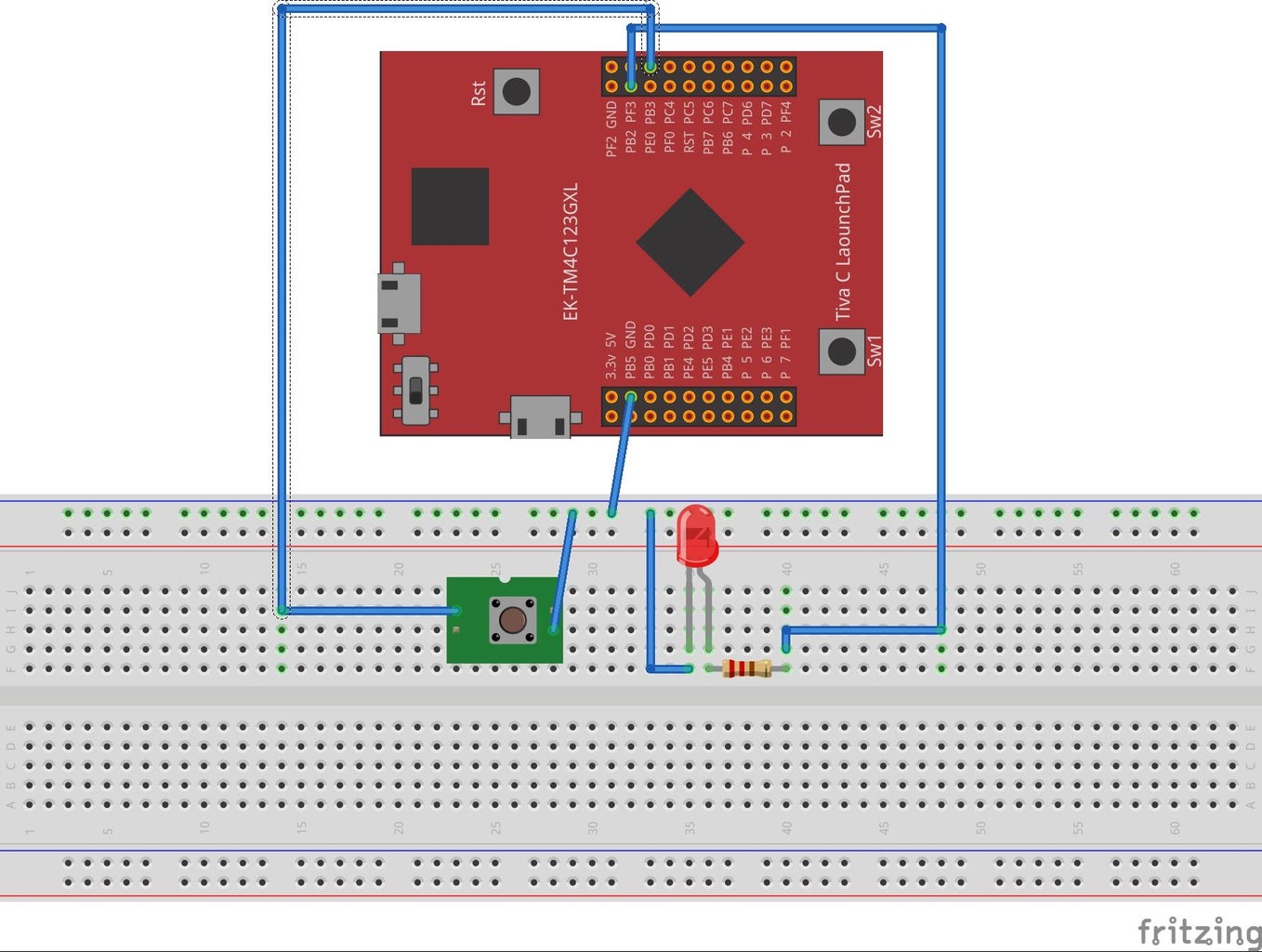 Tiva C Projects Control External Led By Push Button On Portb 4 Steps Instructables