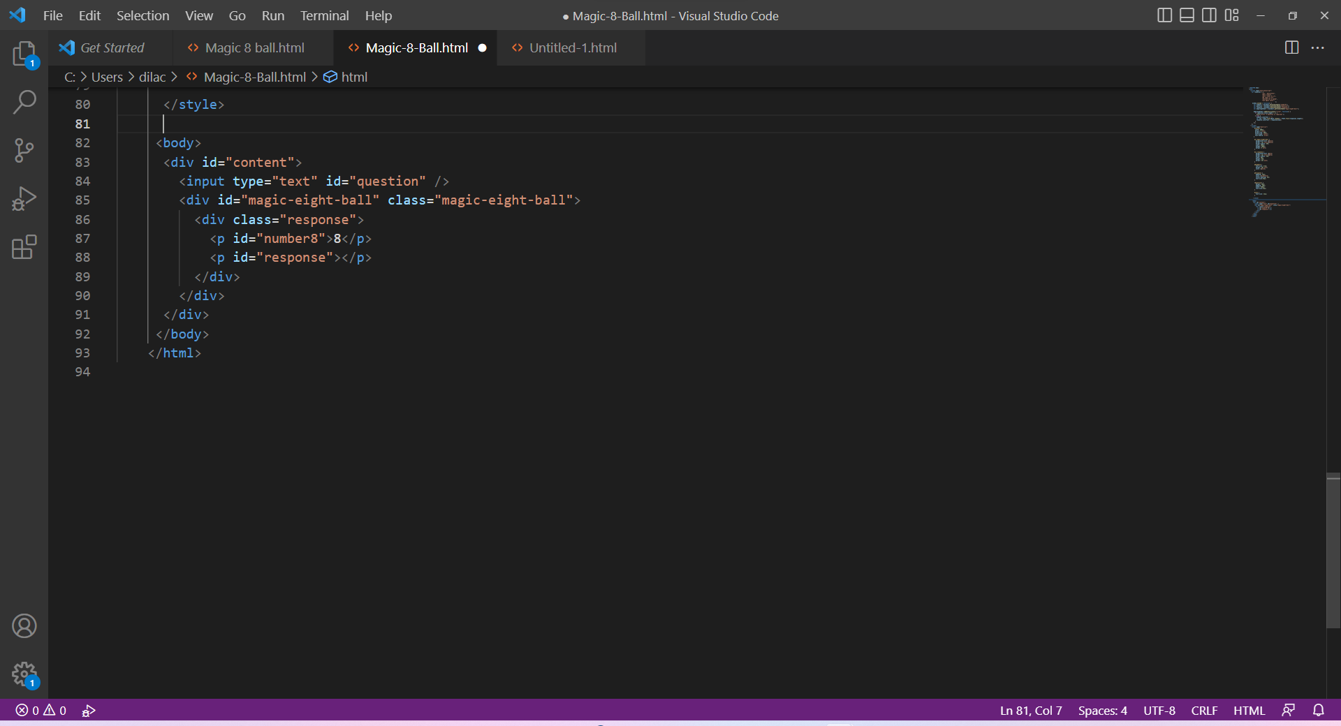 How to Format Basic HTML Magic 8-Ball Program Instruction Set : 12 ...