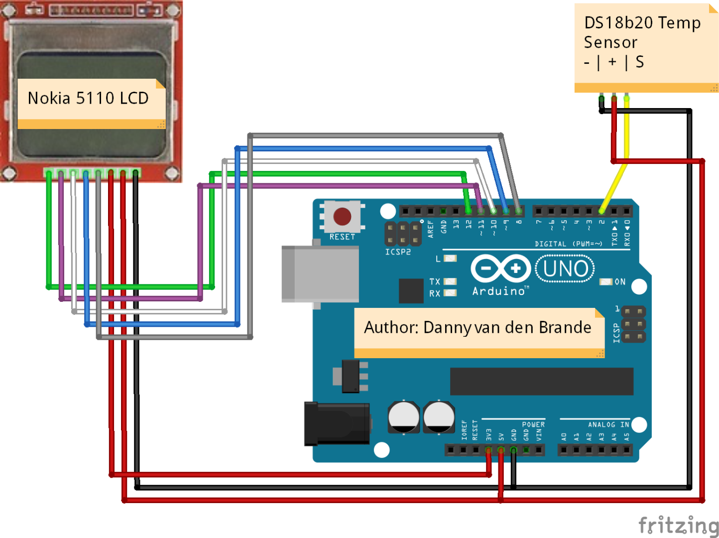 Arduino - Nokia 5110 LCD Temperature Meter With the DS18B20 - Instructables