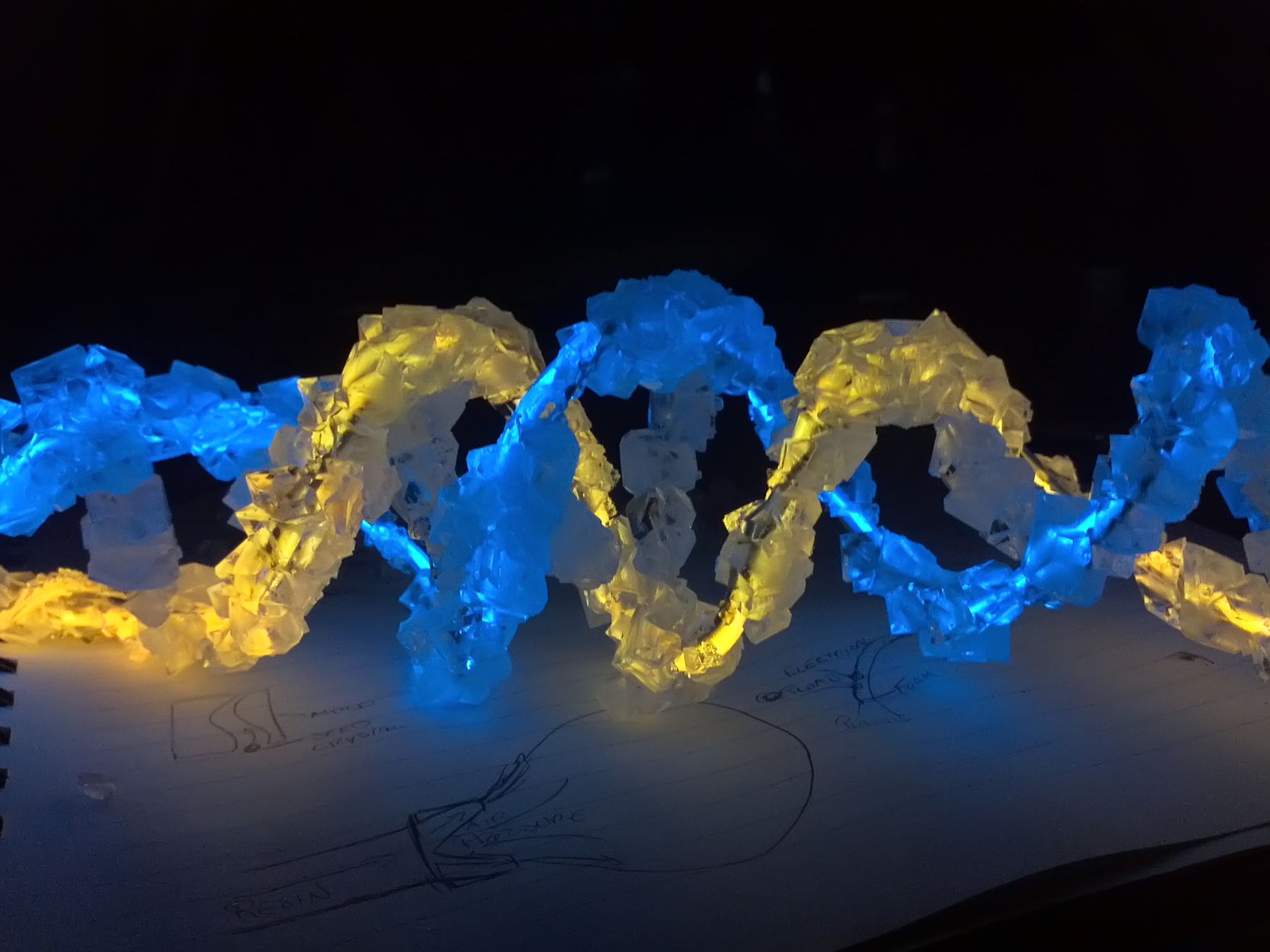 DNA Sculpture Desk Lamp: Grown Crystal, EL-Wire, Acrylic, Silicone and ...