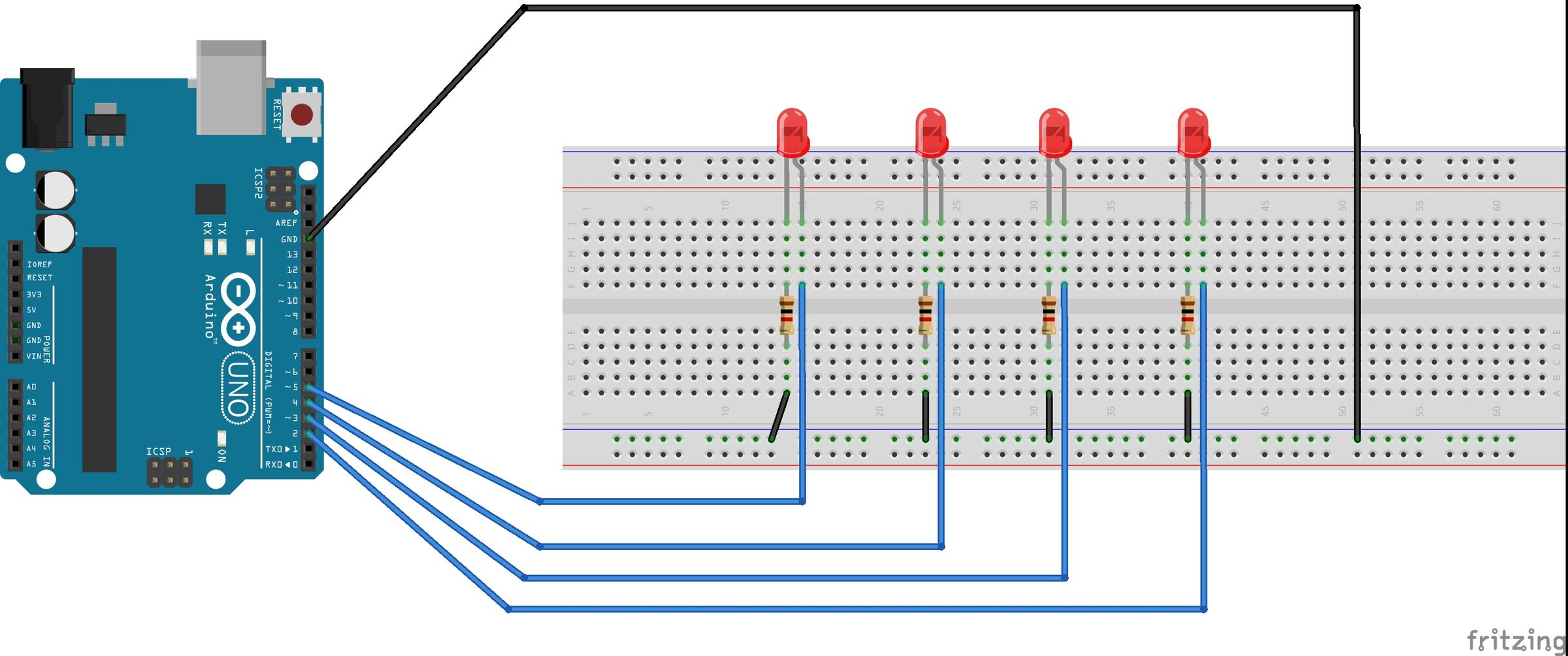 Arduino Insight Beginner Leds And Binary Counter 16 Bit 7 Steps