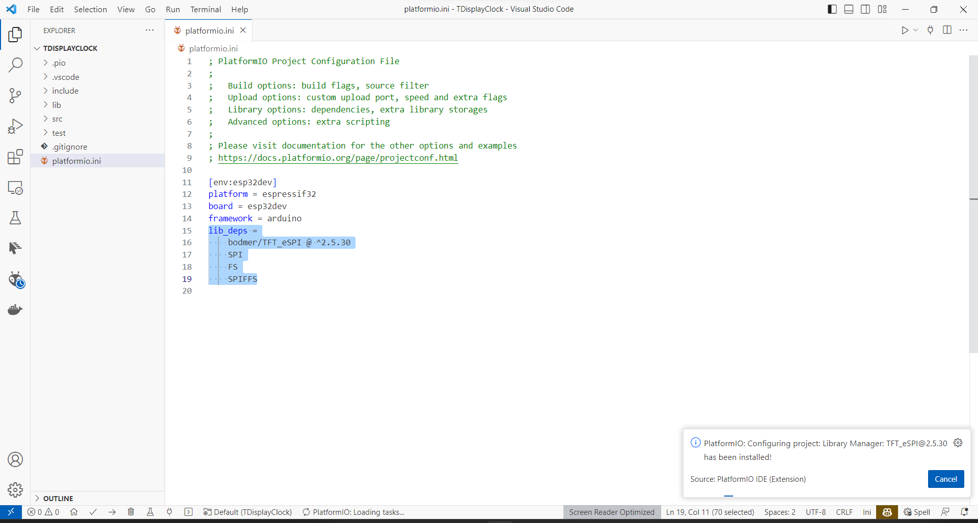 Extending a TFT_eSPI Example With TTGO T-Display Using PlatformIO, With ...
