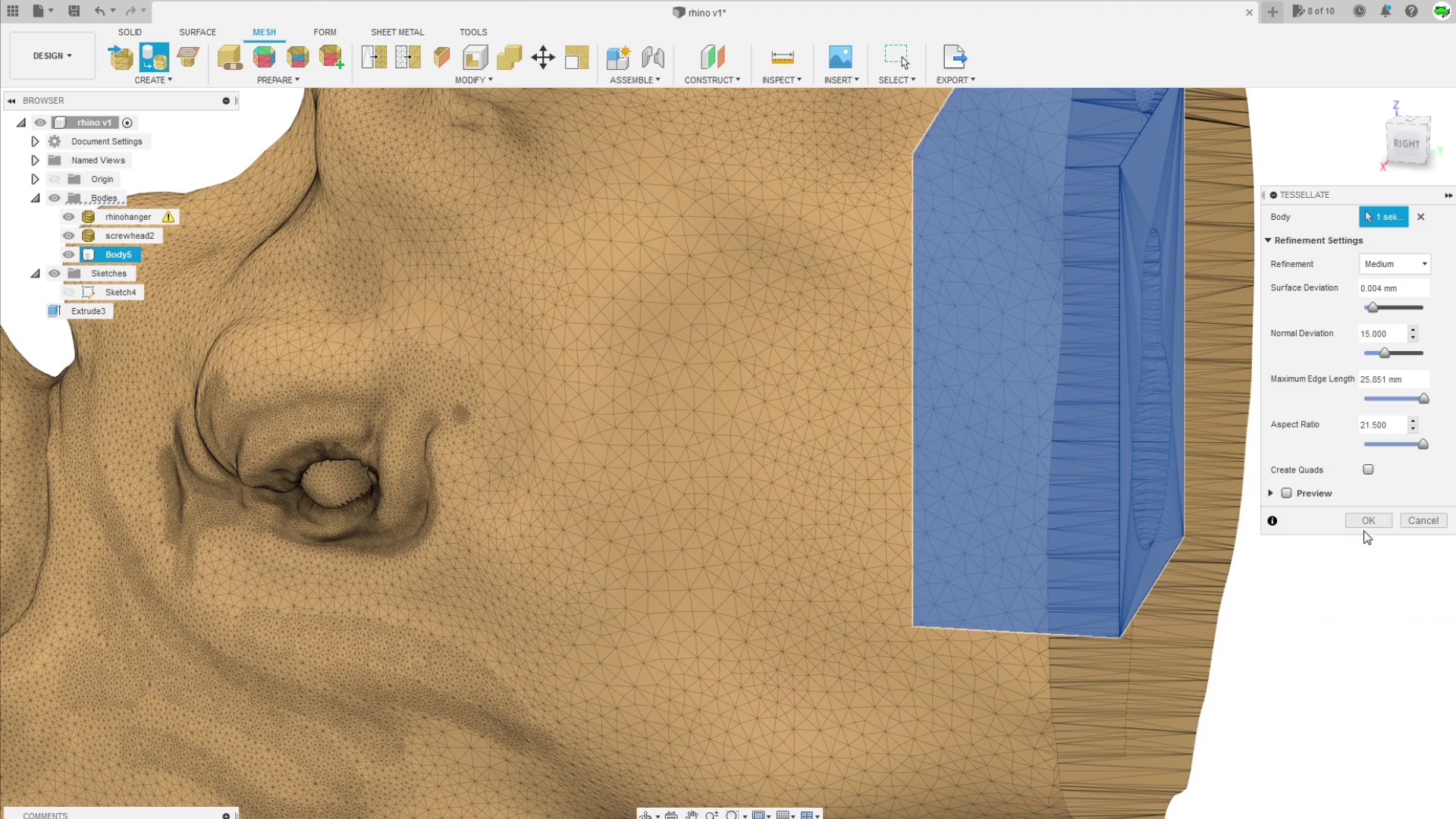 Large STL File Editting With FUSION 360 – Mesh Workspace (part 2) : 6 ...