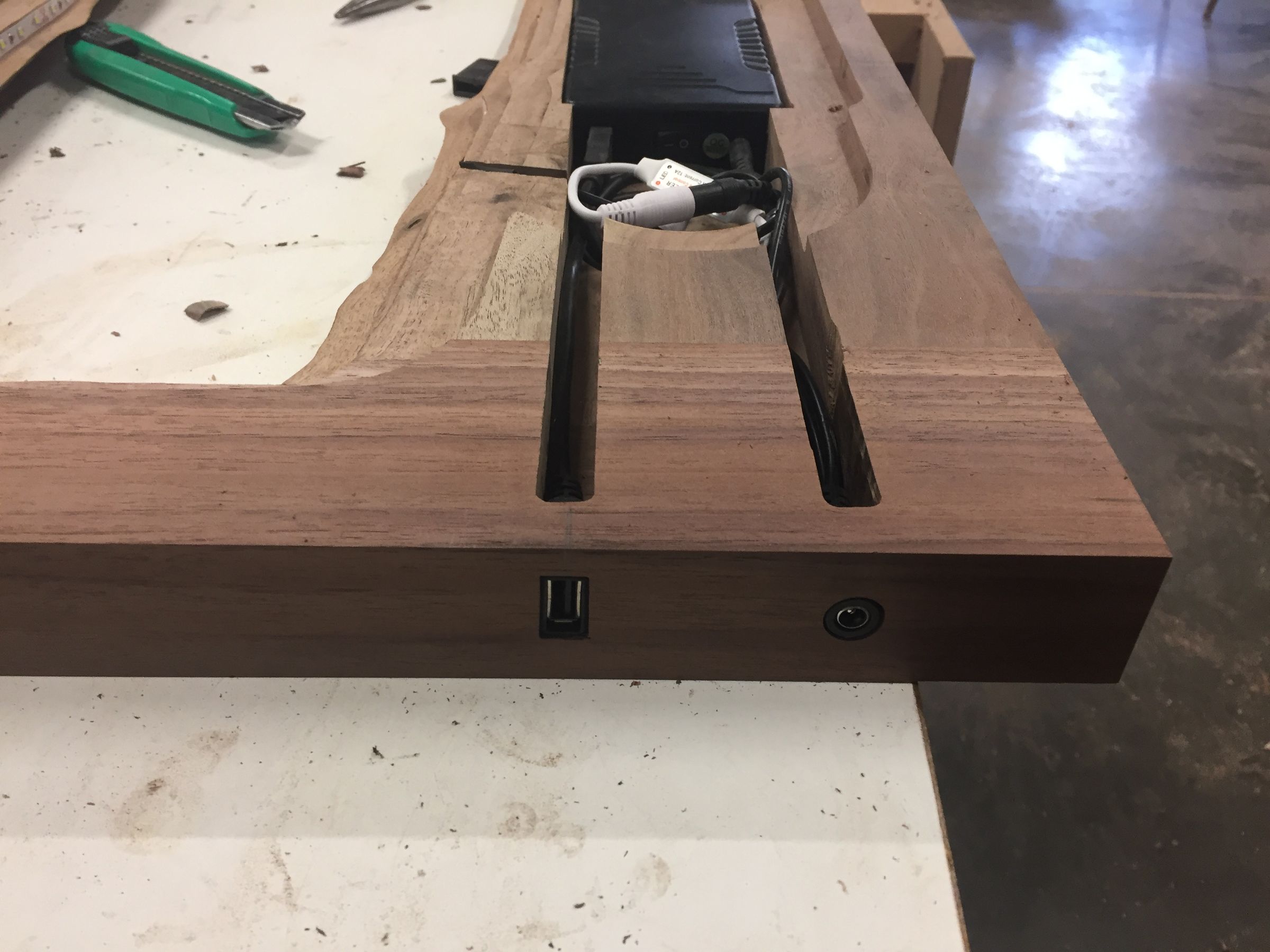 LED Lit Walnut and Resin-River Coffee Table That Charges Your Phone ...