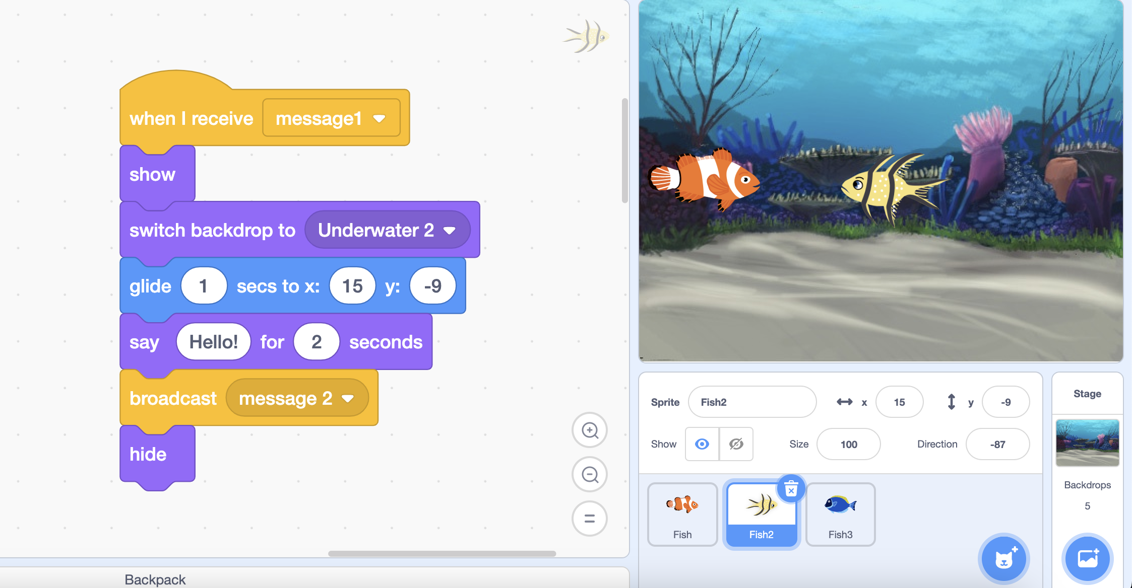 How to Make a Short Story in Scratch- THE STORY OF THE LOST FISH. : 10 ...