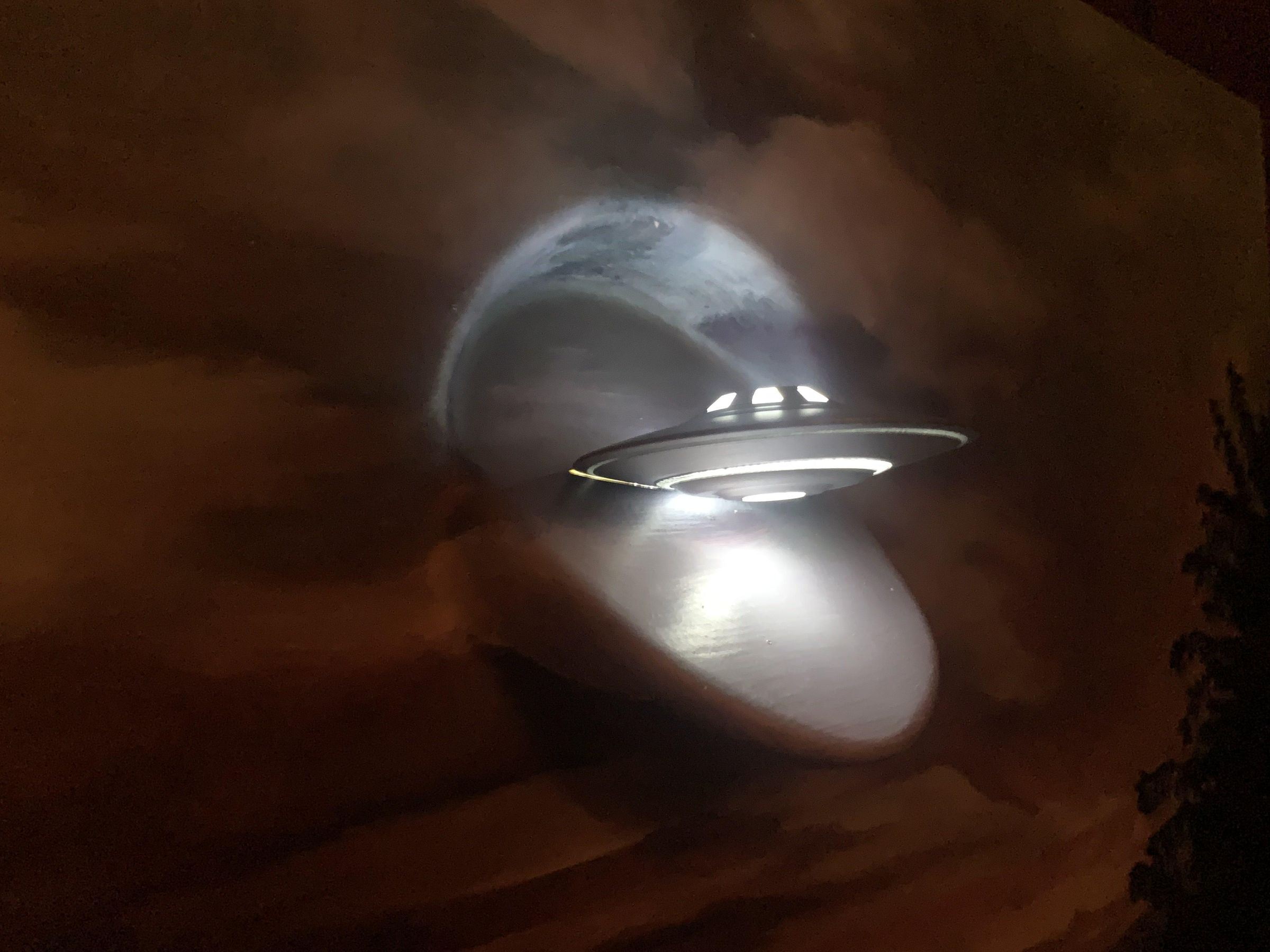 Trans-Medium UFO Art - Illuminated Flying Saucer Rides Gravity Wave ...