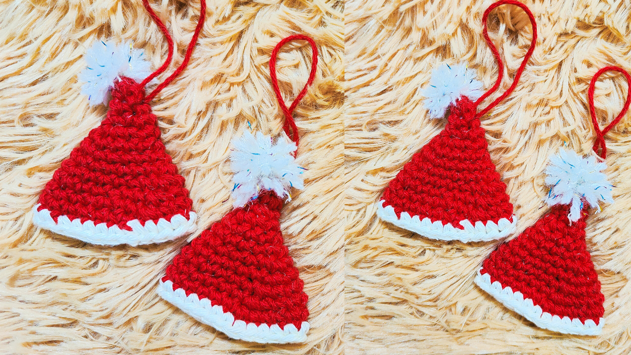 Crochet Mini Santa Hat Ornament With Single Crochets : 16 Steps (with ...