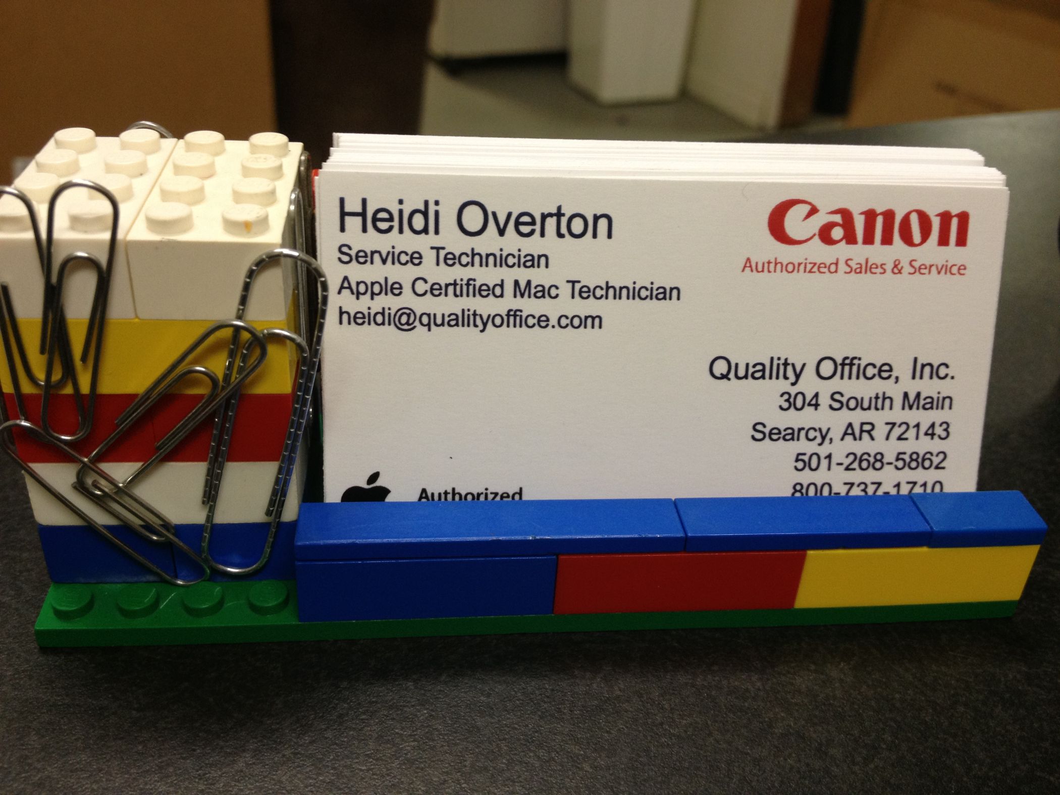 Lego Business Card Holder With Magnetized Paperclip Holder : 3 Steps ...