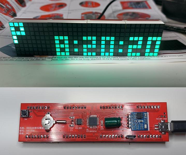 Green LED Dot Matrix Electronic Clock With Music Spectrum Display ...