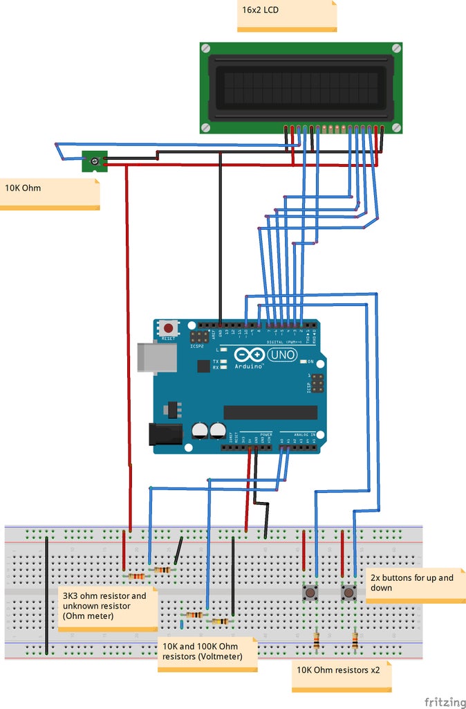 Arduino Ohm Meter And Voltmeter Displaying On Lcd Tutorial Instructables