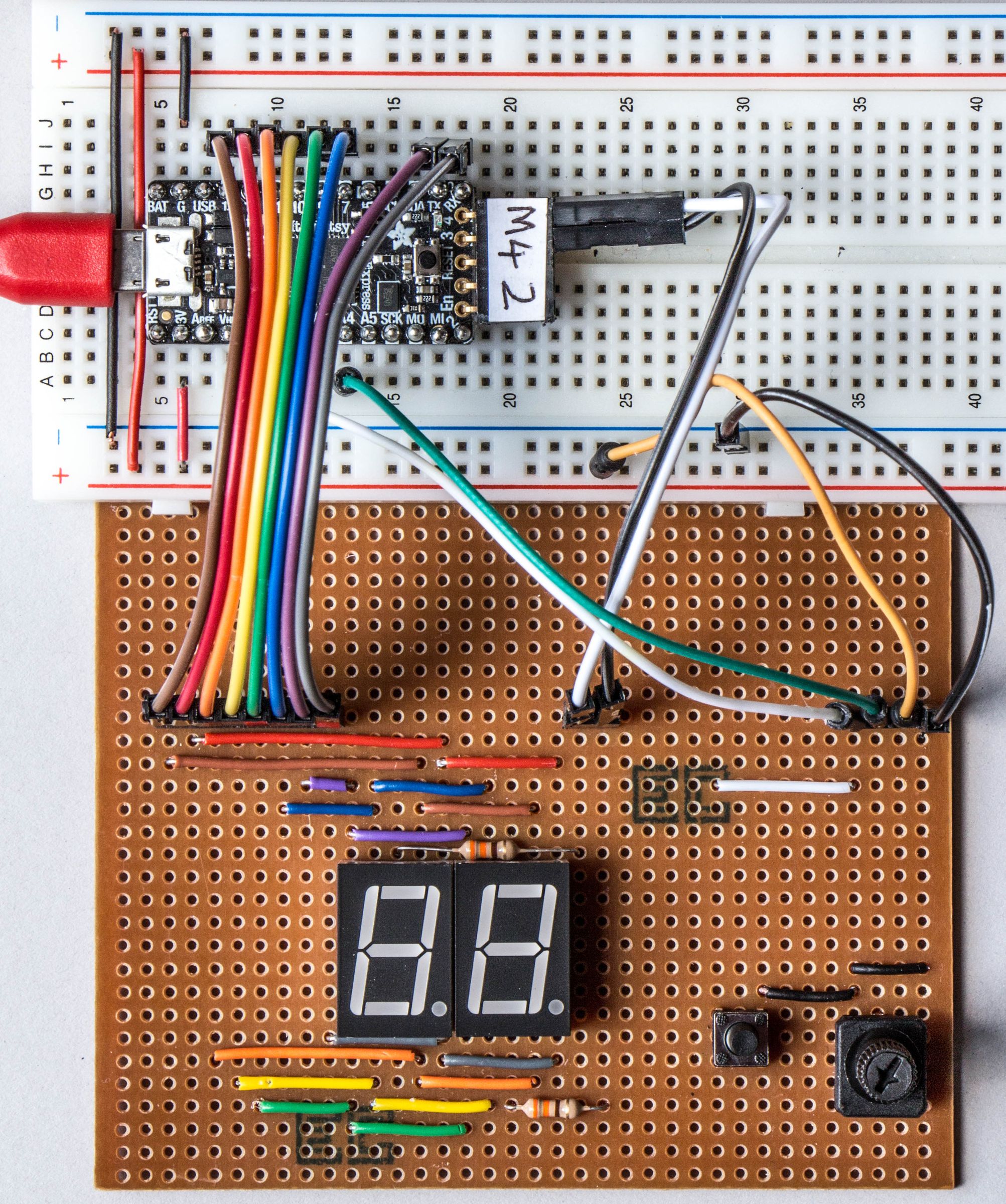 Dual 7-segment Displays Controlled by Potentiometer in CircuitPython - Demonstration of ...