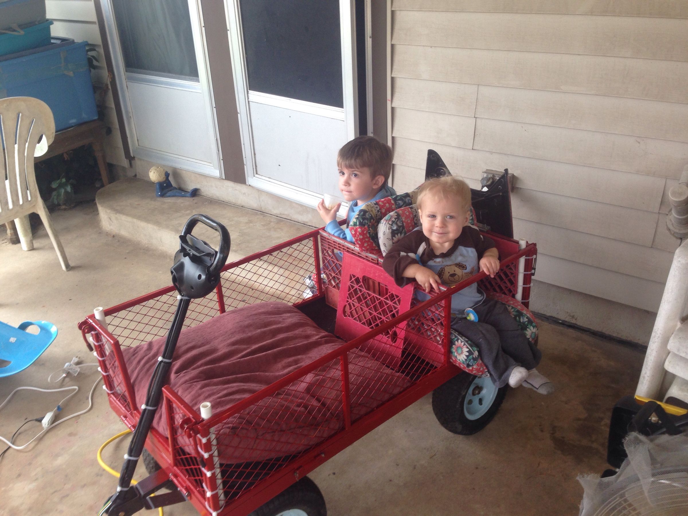 Self Propelled Kiddo Chariot From Old Garden Wagon and Mobility Scooter ...