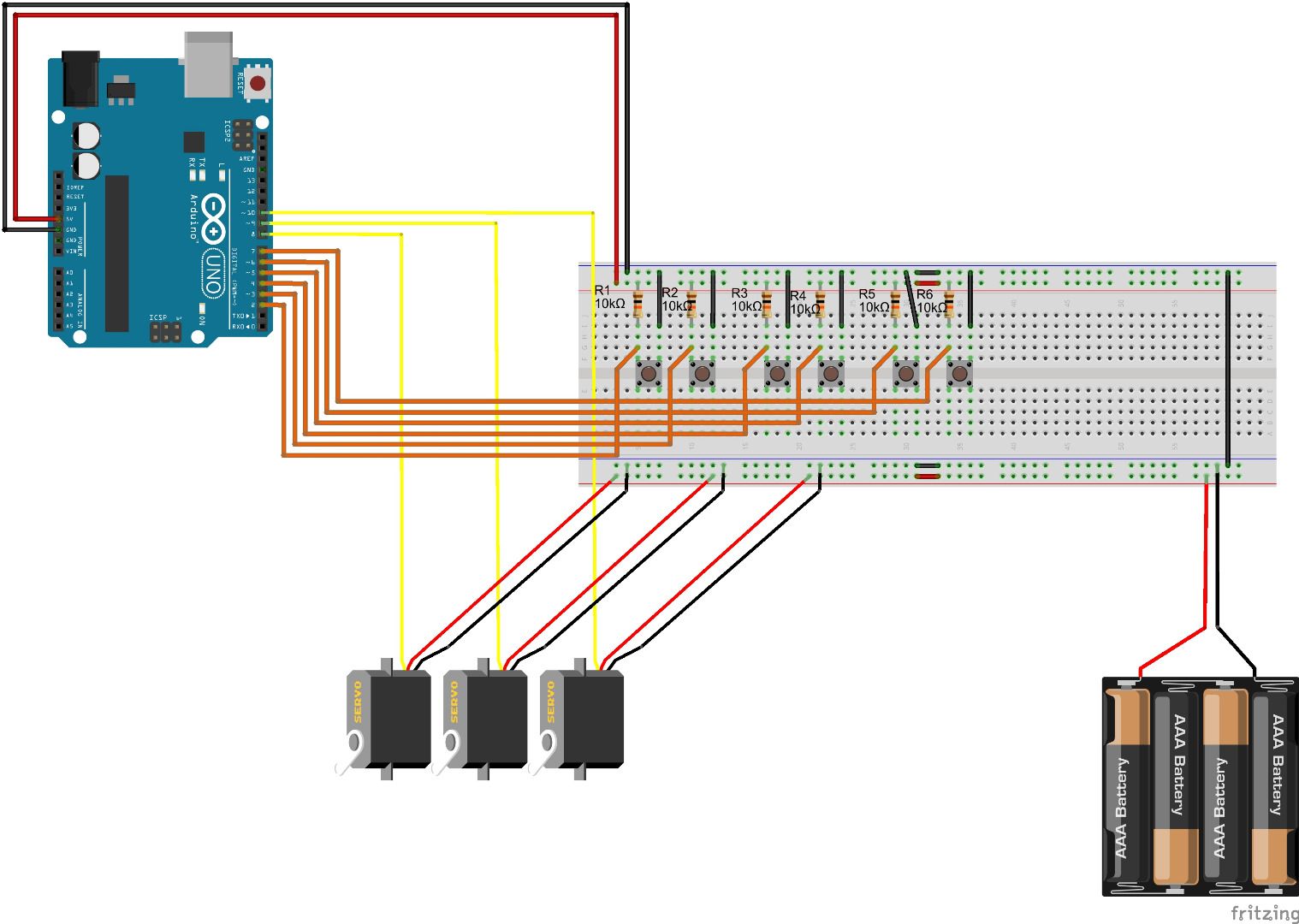 How to Control 3 Servo Motors Using Push Button Switches and an Arduino ...