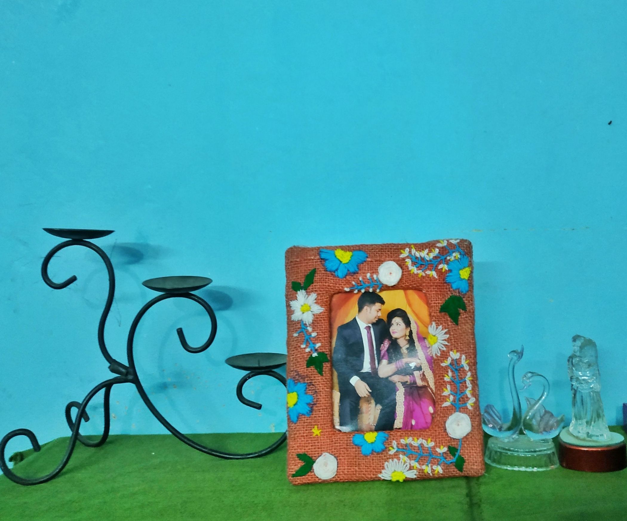 Jute Cloth and Yarn Embroidered Photo Frame(started About 2 Months Ago ...