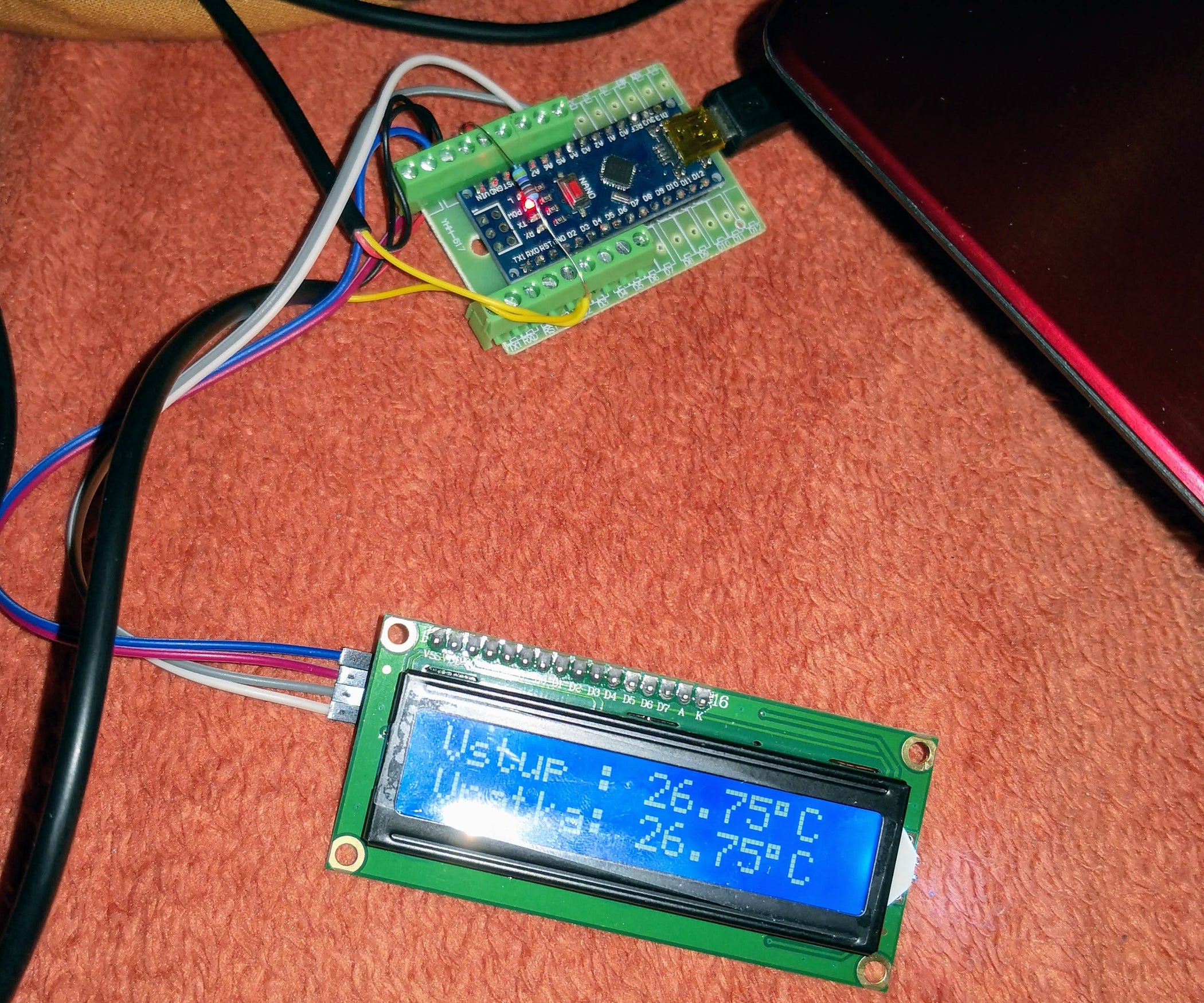 Arduino Nano And Two Ds18b20 Temperature Sensors With I2c Lcd 5 Steps Instructables