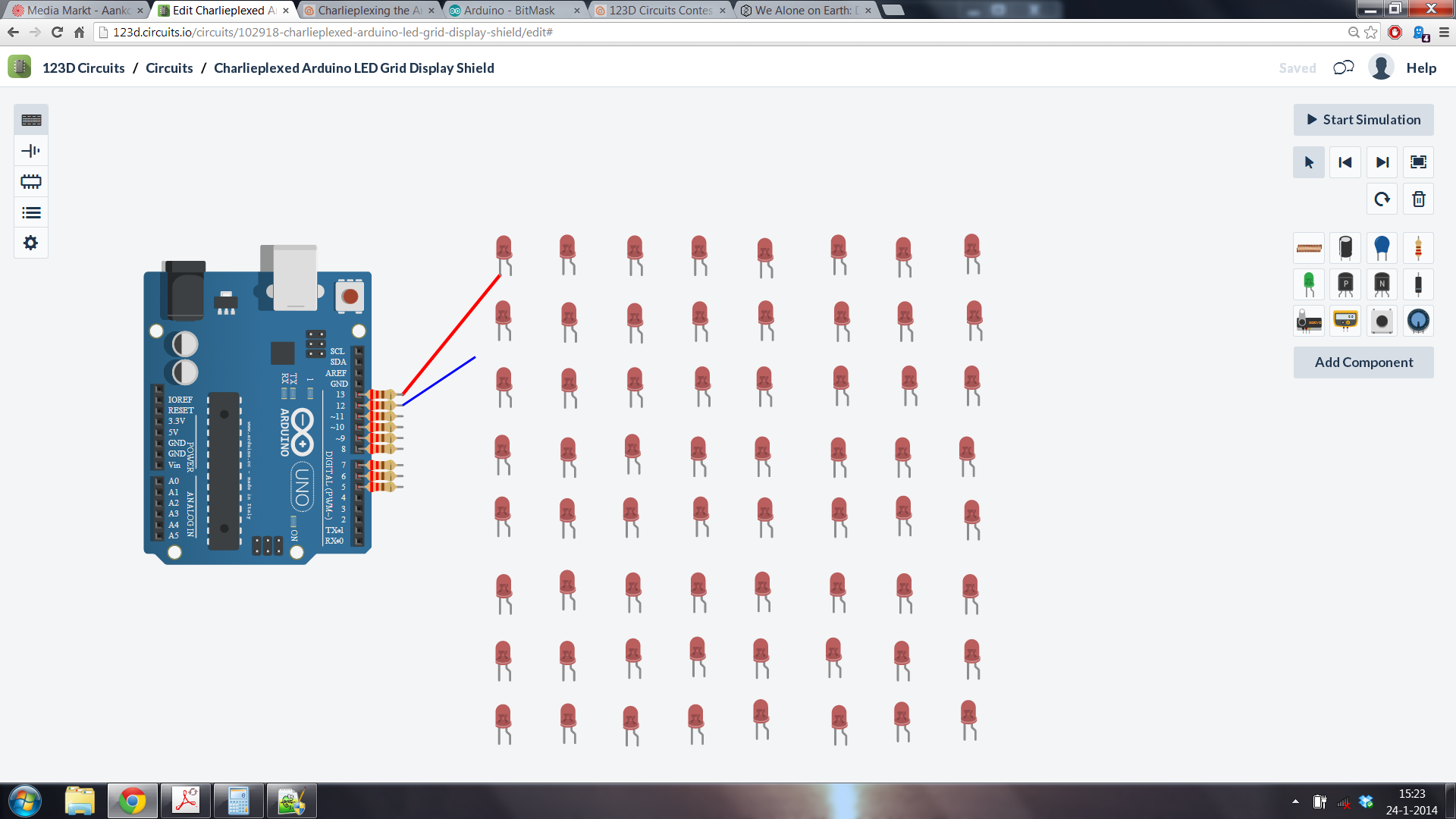 Charlieplexed Arduino 8x8 LED Grid Display Shield Made and Simulated in 123D Circuits : 4 Steps ...