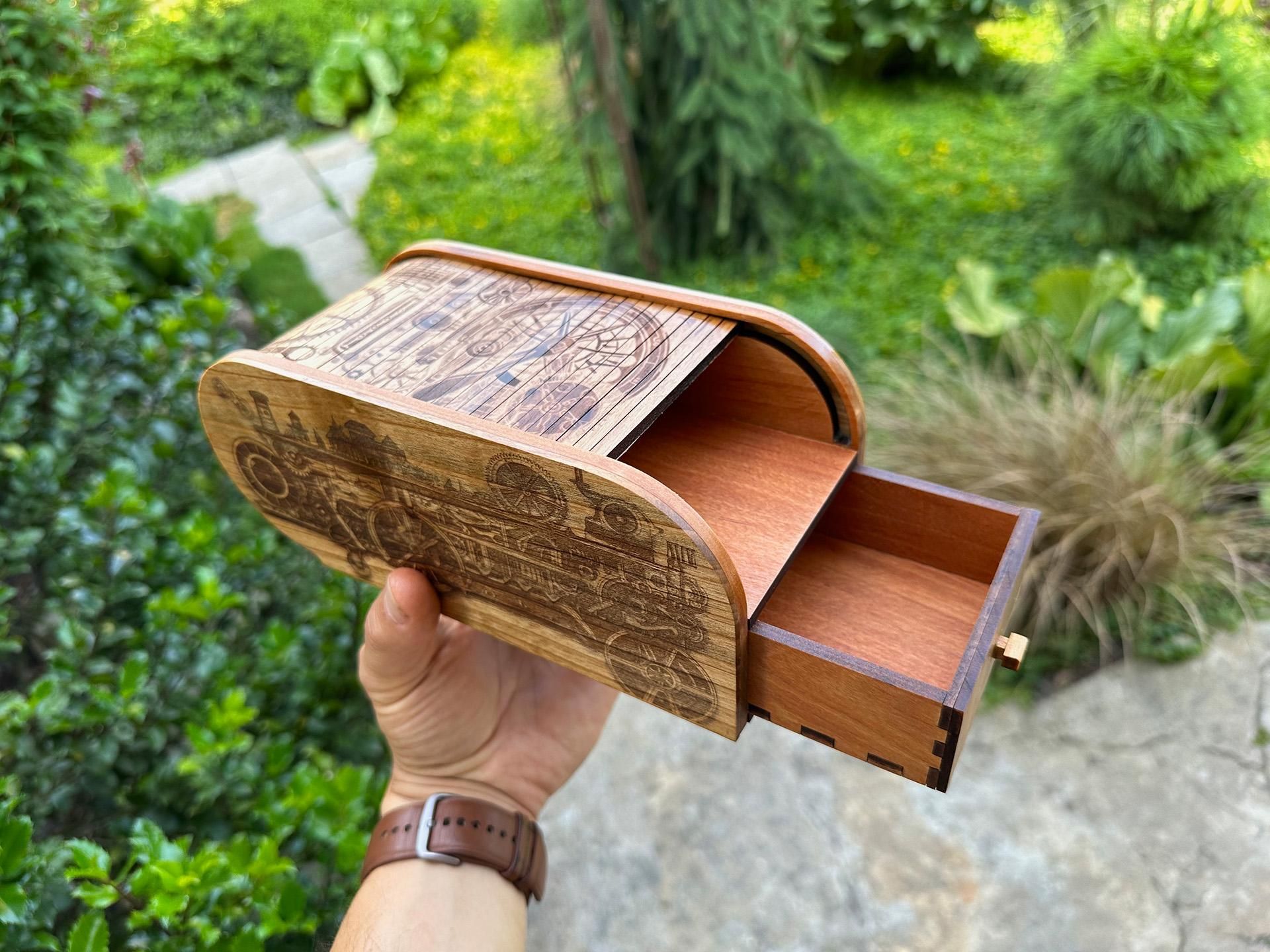 Unusual Wooden Pencil Box With Steampunk Engraving / Tambour : 20 Steps ...