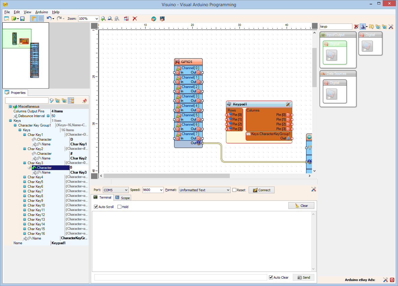 Arduino Nano: I2C Matrix Keypad With PCF8574/PCF8574A GPIO and Visuino ...