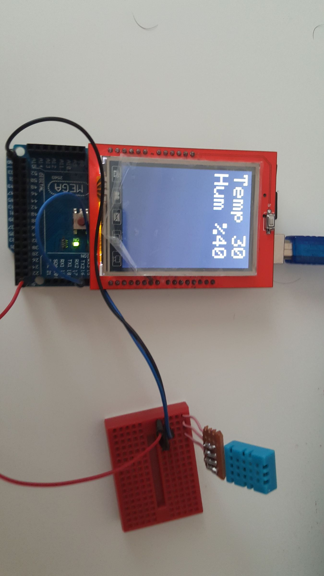 Arduino Mega + 2.4 TFT LCD Shield + DHT11 Temperature and Humidity ...