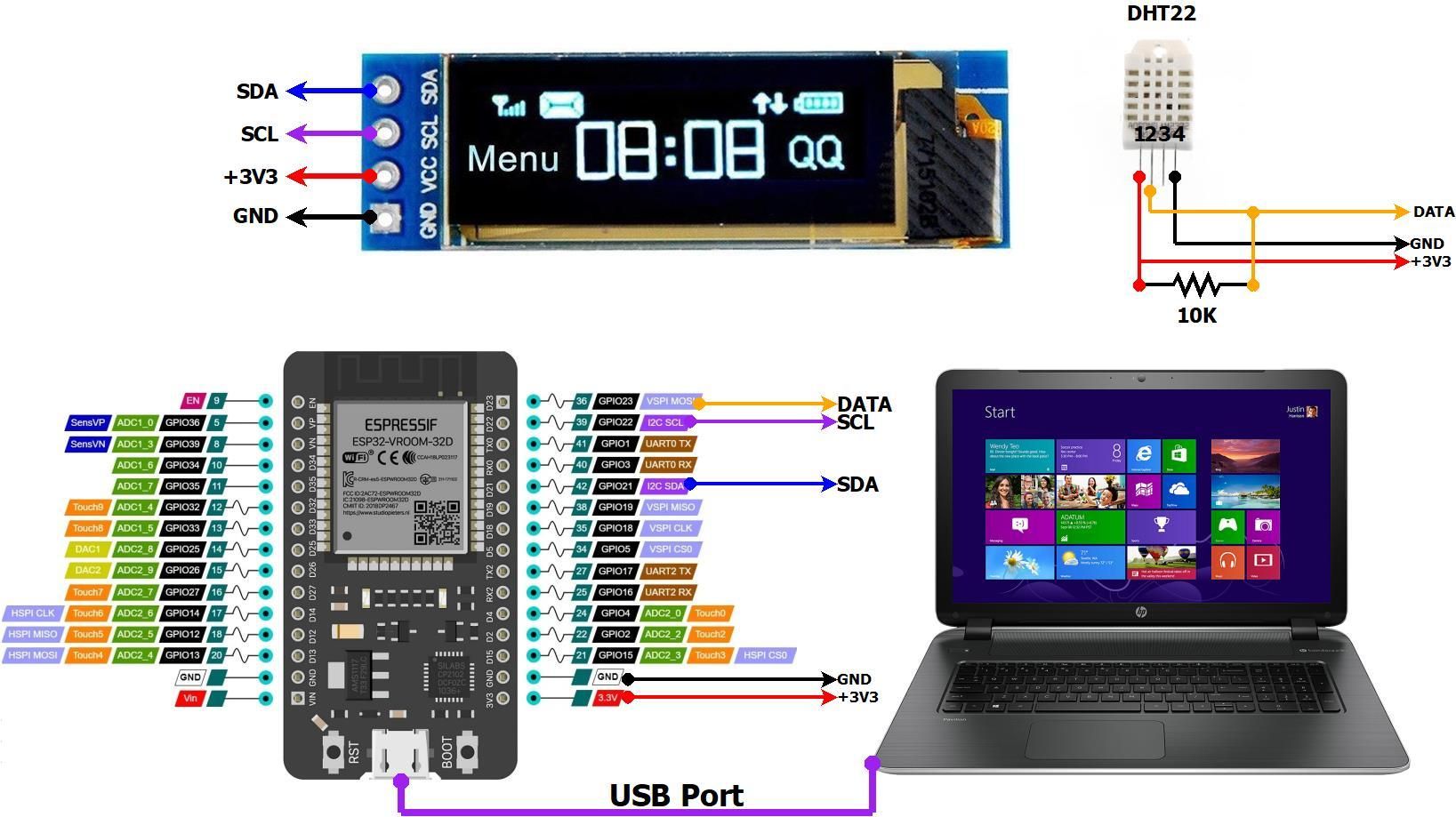 ESP32 -- DHT22 (AM2302) Temperature Sensor -- OLED Display : 8 Steps - Instructables
