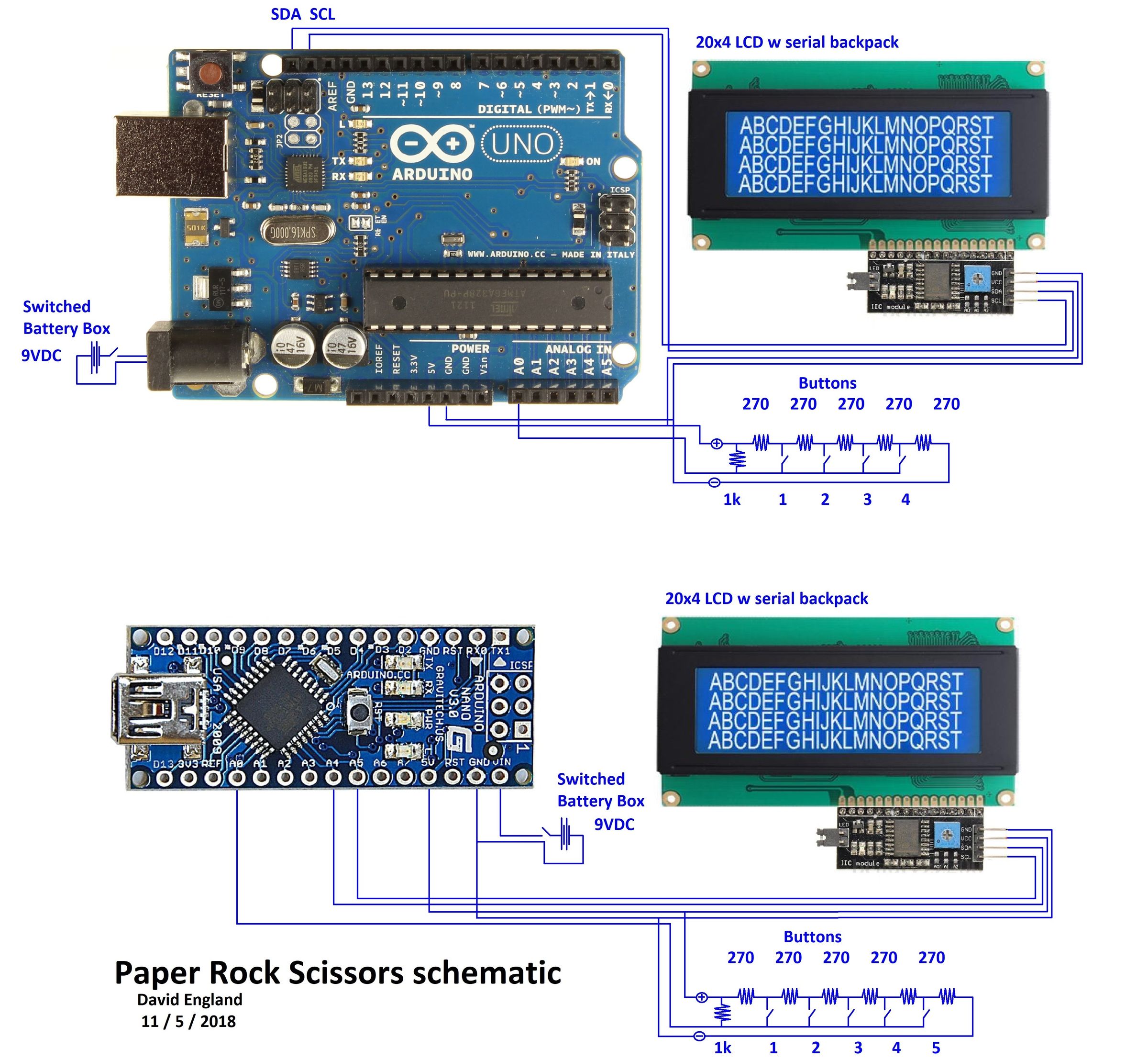 Handheld Arduino Paper Rock Scissors Game Using 20x4 LCD Display With ...