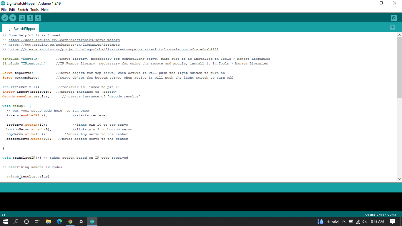 Arduino Light Switch Flipper W/ IR Remote : 6 Steps - Instructables