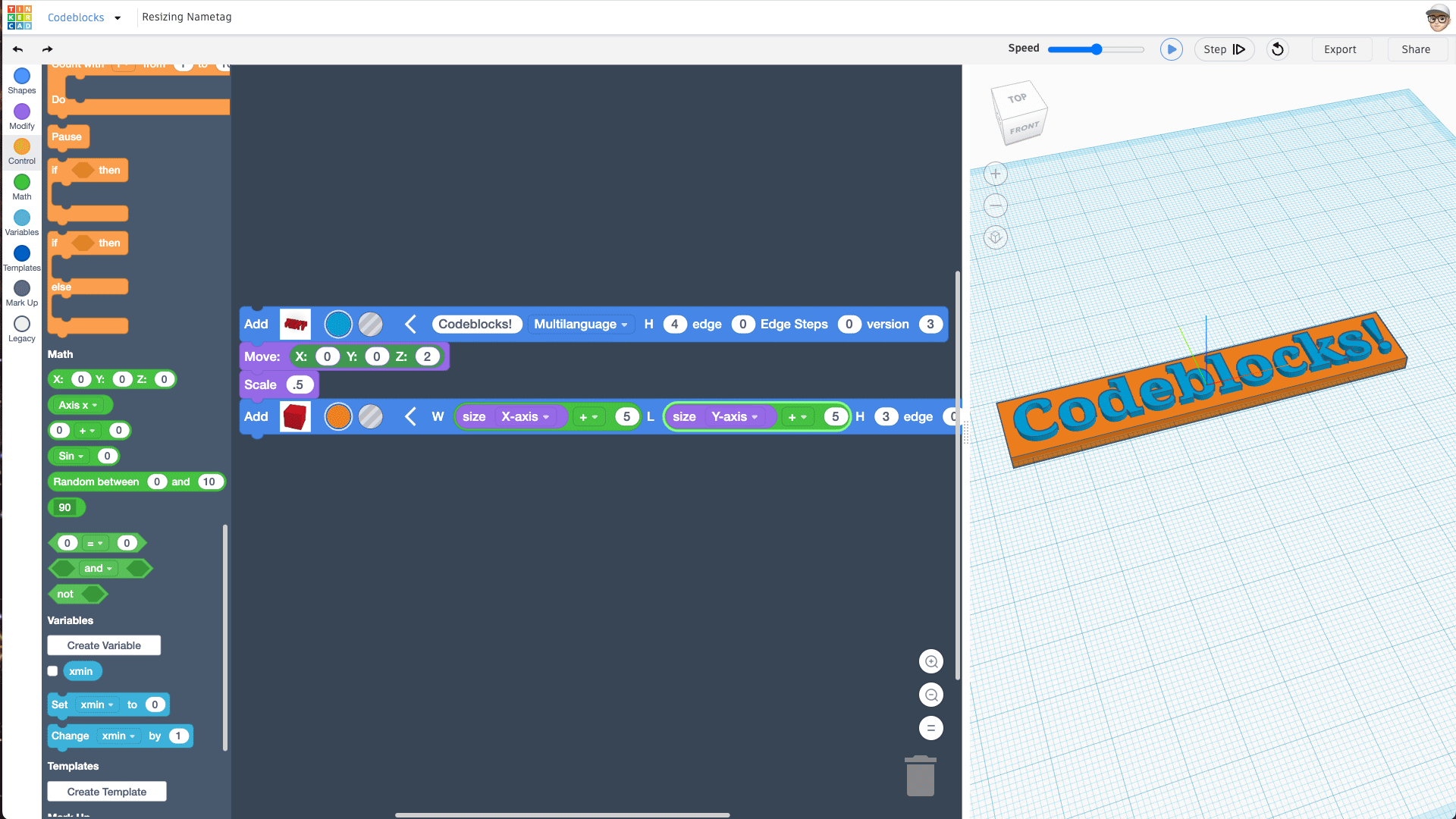 Tinkercad Codeblocks: Resizing Nametag : 11 Steps (with Pictures ...