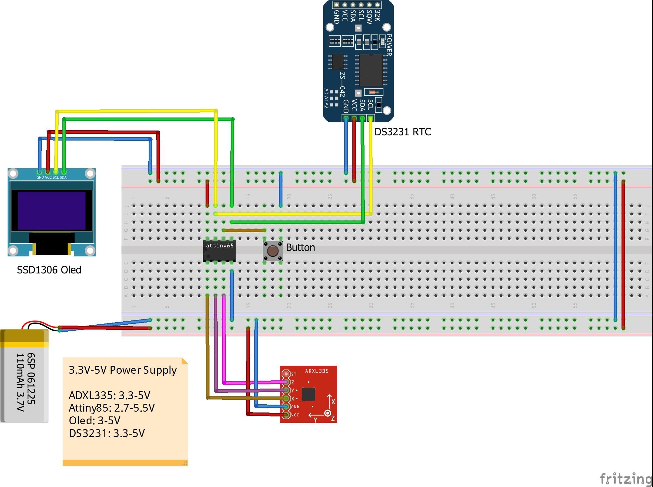Breadboard Watch Using Attiny 85, DS 3231 Real Time Clock, a Push ...