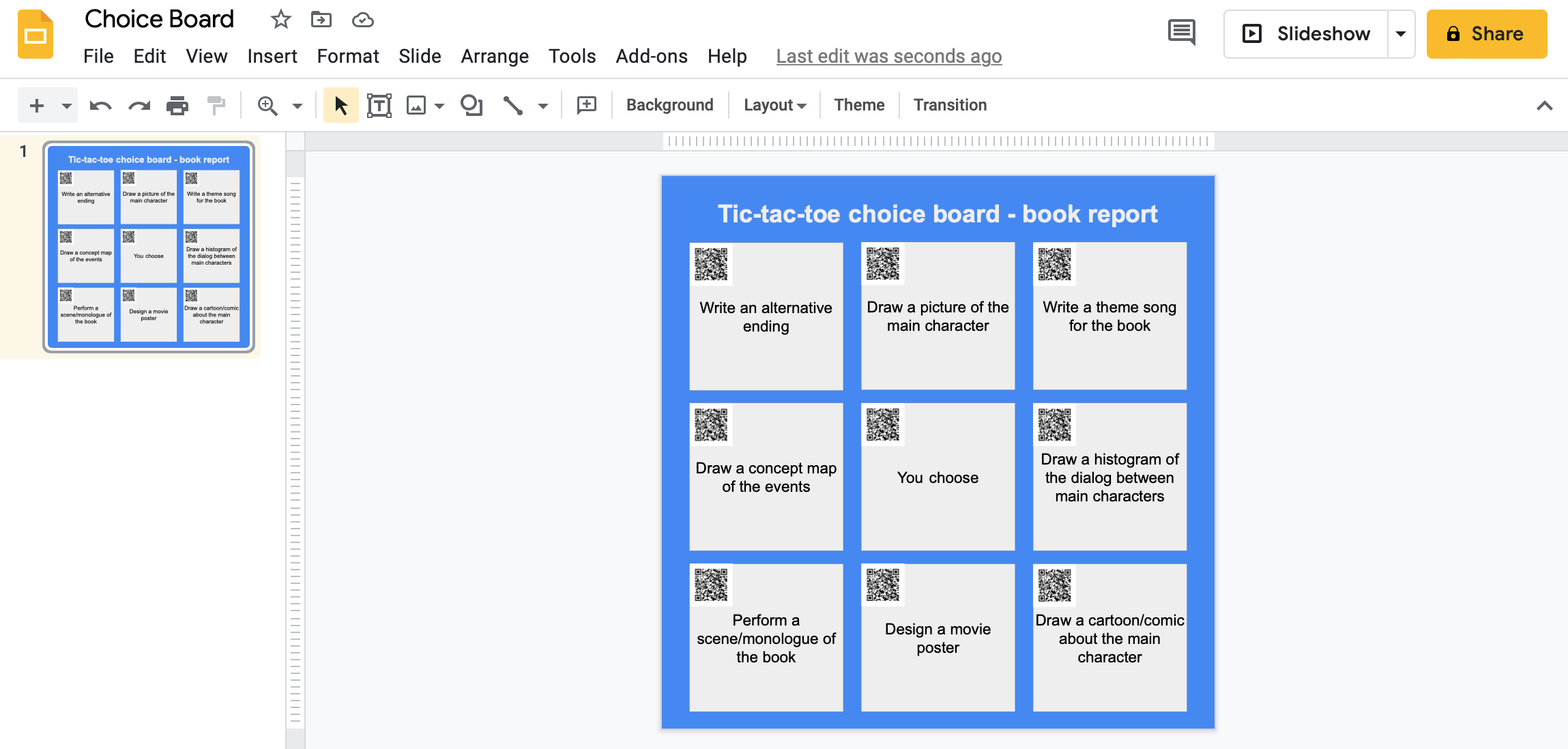 Printable Choice Board With QR Codes : 4 Steps - Instructables