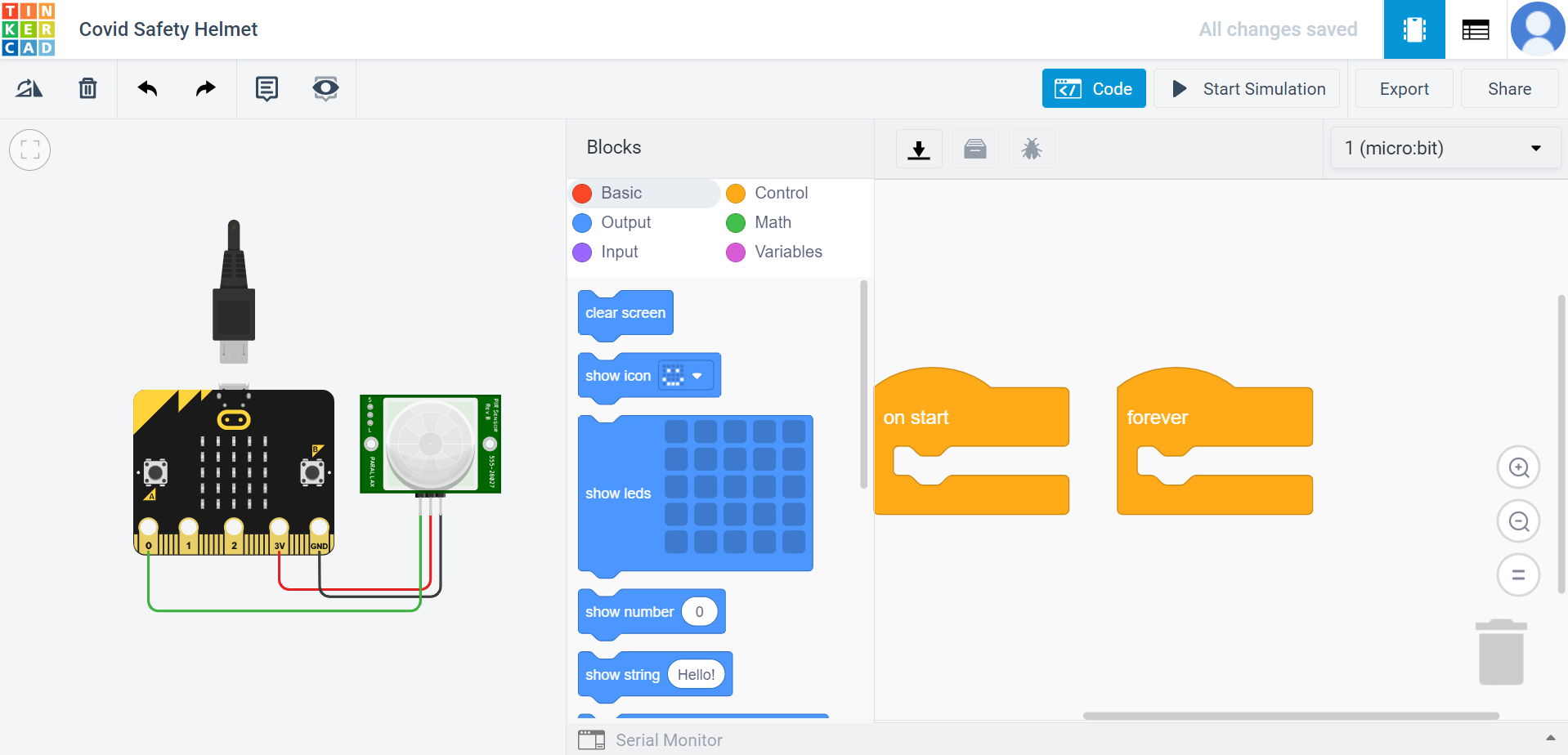 Covid Safety Helmet Part 1: an Intro to Tinkercad Circuits! : 20 Steps ...