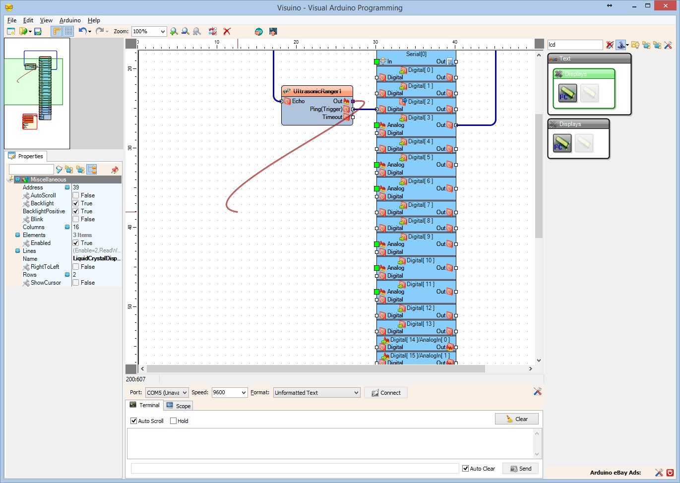 Arduino Nano: Ultrasonic Ranger(Ping) Distance I2C 2 X 16 LCD Display ...