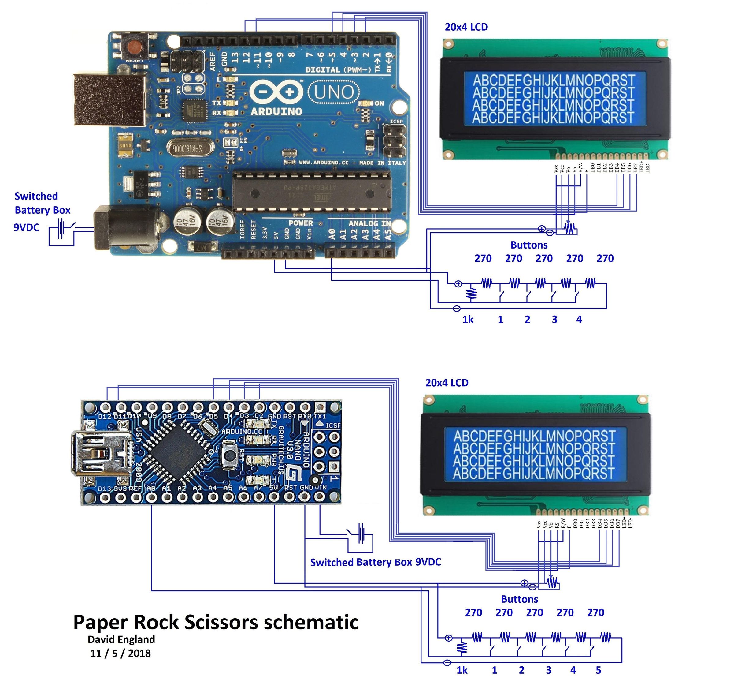 Handheld Arduino Paper Rock Scissors Game Using 20x4 LCD Display With ...