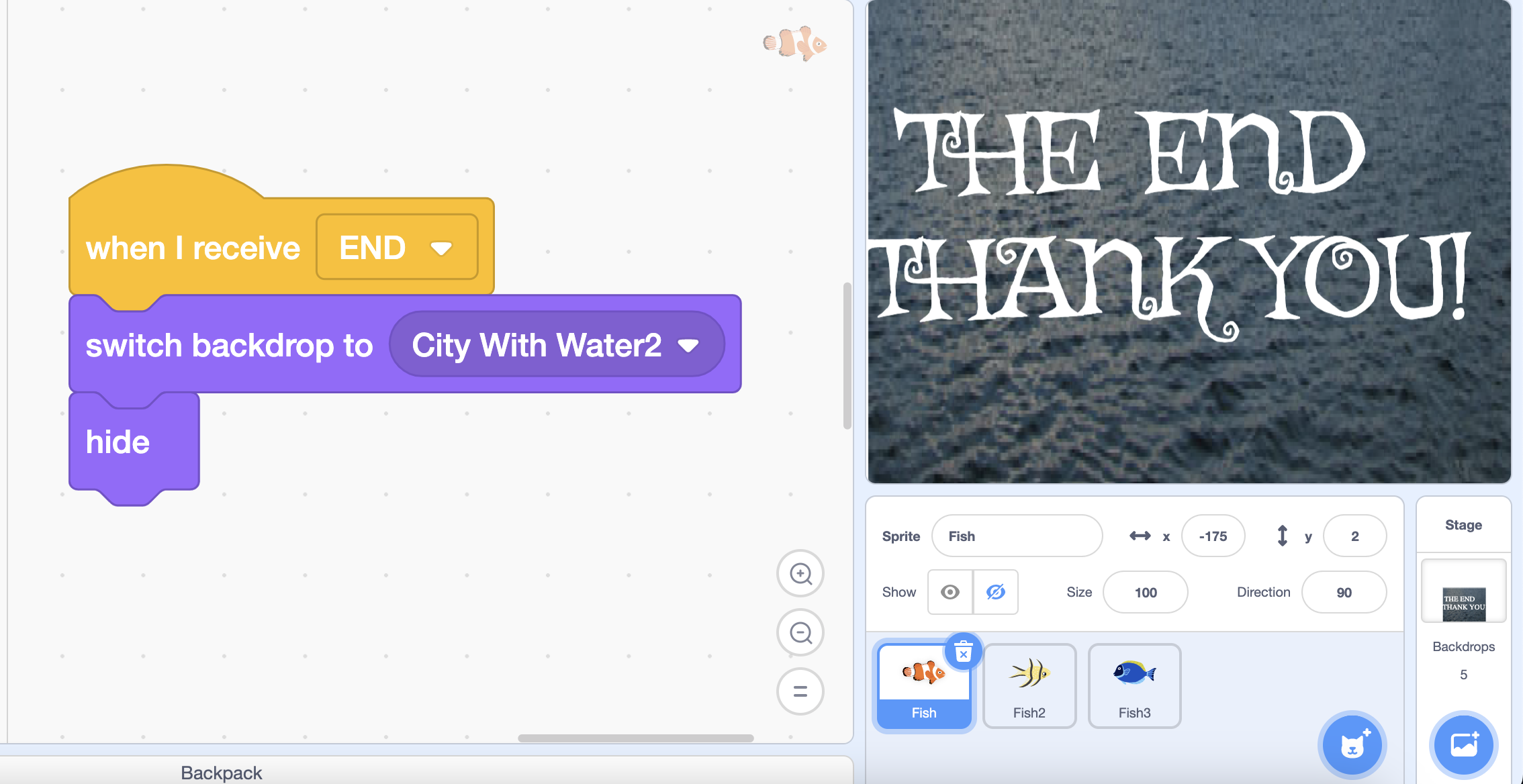 How to Make a Short Story in Scratch- THE STORY OF THE LOST FISH. : 10 ...