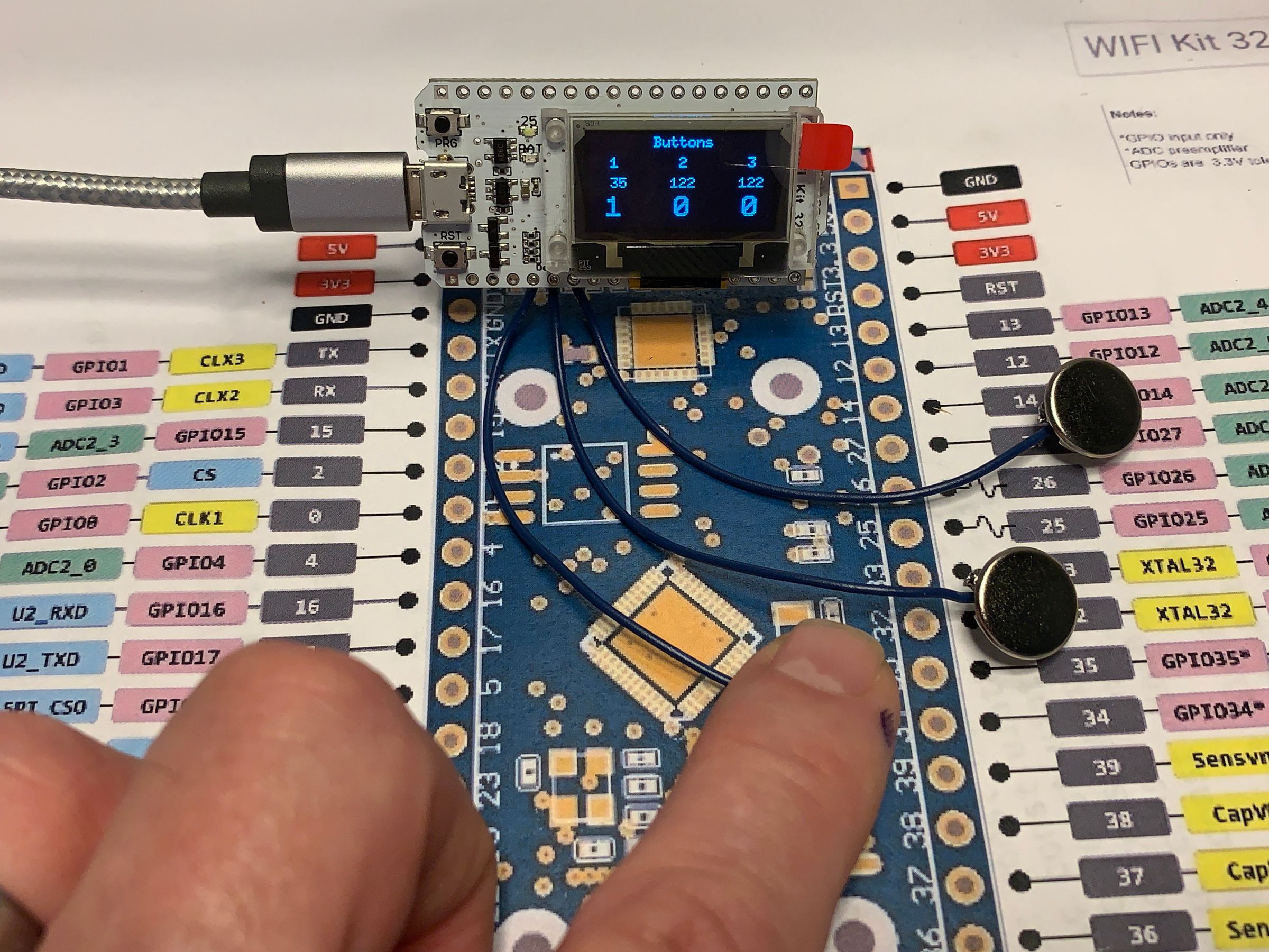 ESP32 Capacitive Touch Input Using "Metallic Hole Plugs" for Buttons ...