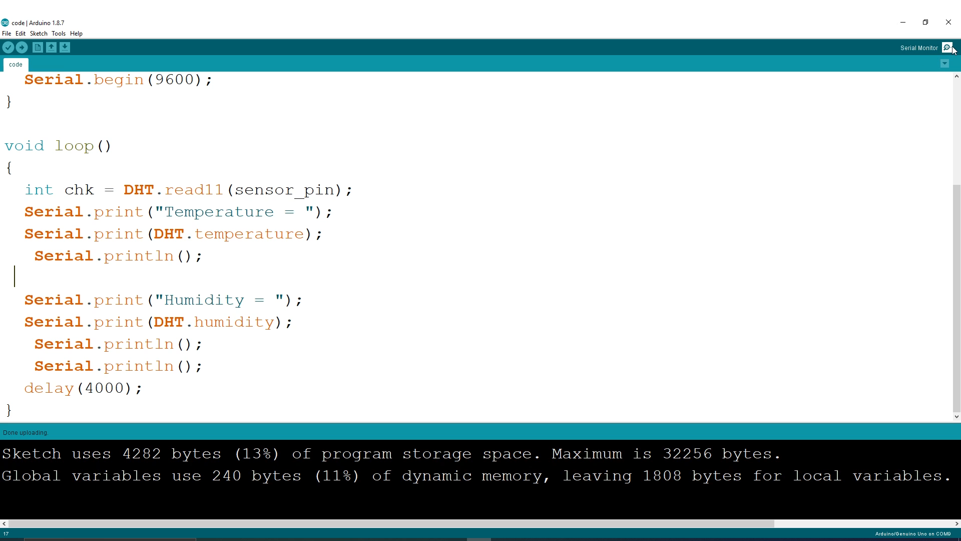 DHT11 Temperature & Humidity Sensor With Arduino : 5 Steps - Instructables