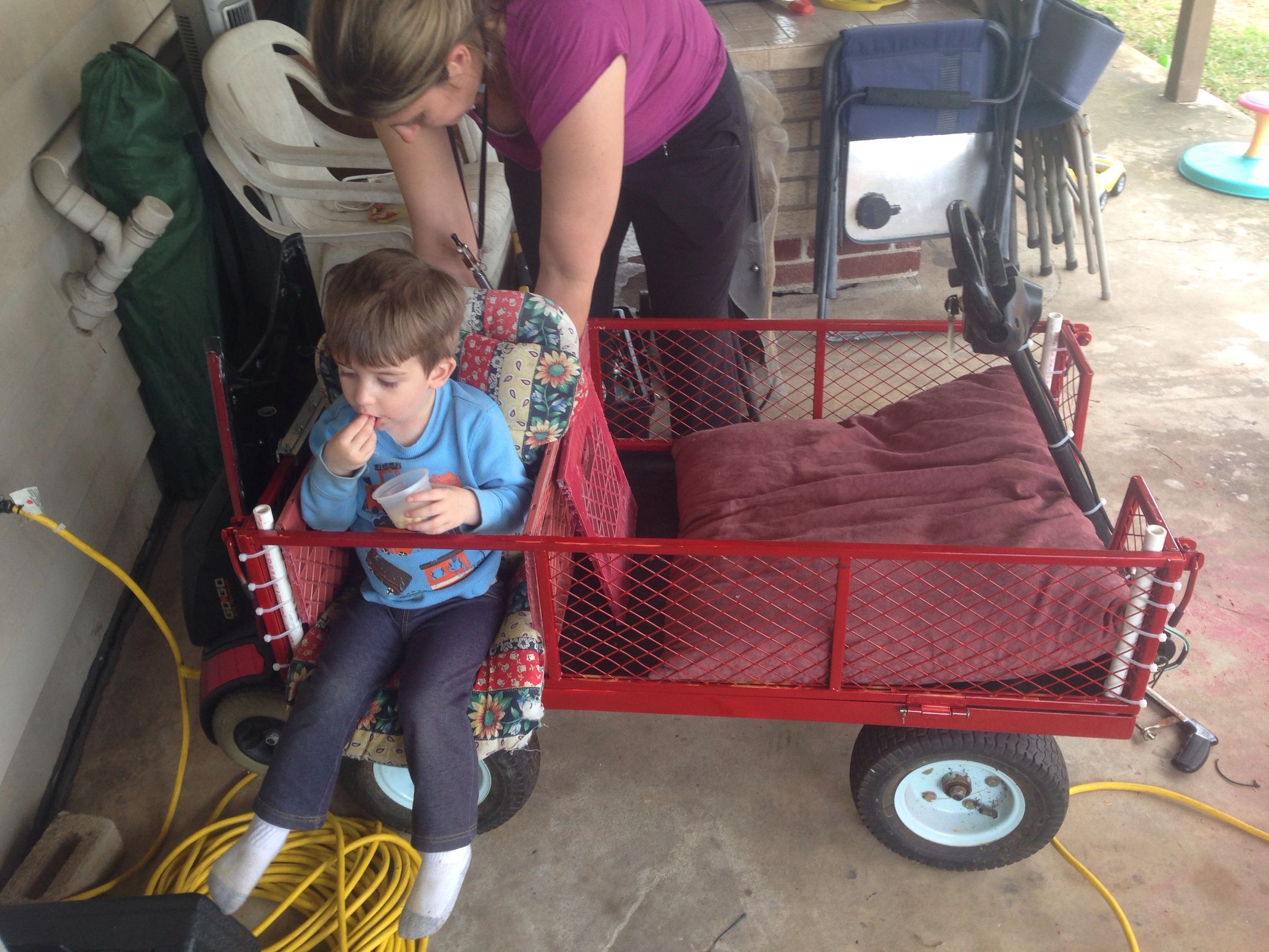 Self Propelled Kiddo Chariot From Old Garden Wagon and Mobility Scooter ...