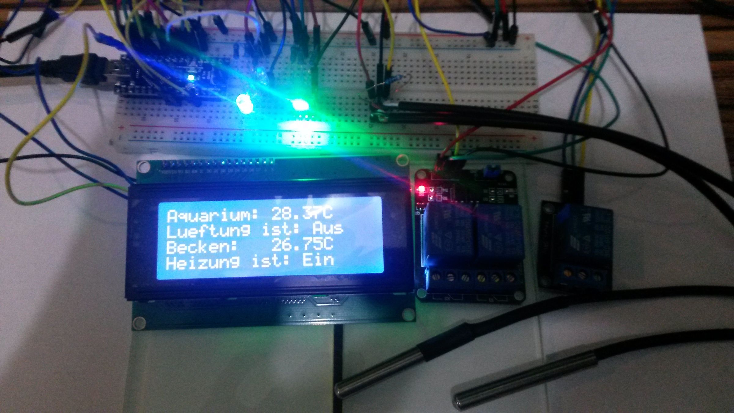 Arduino Thermostat With 2x DS18b20 I2c 4x16 Display, 2 RGB LED's and 3 ...