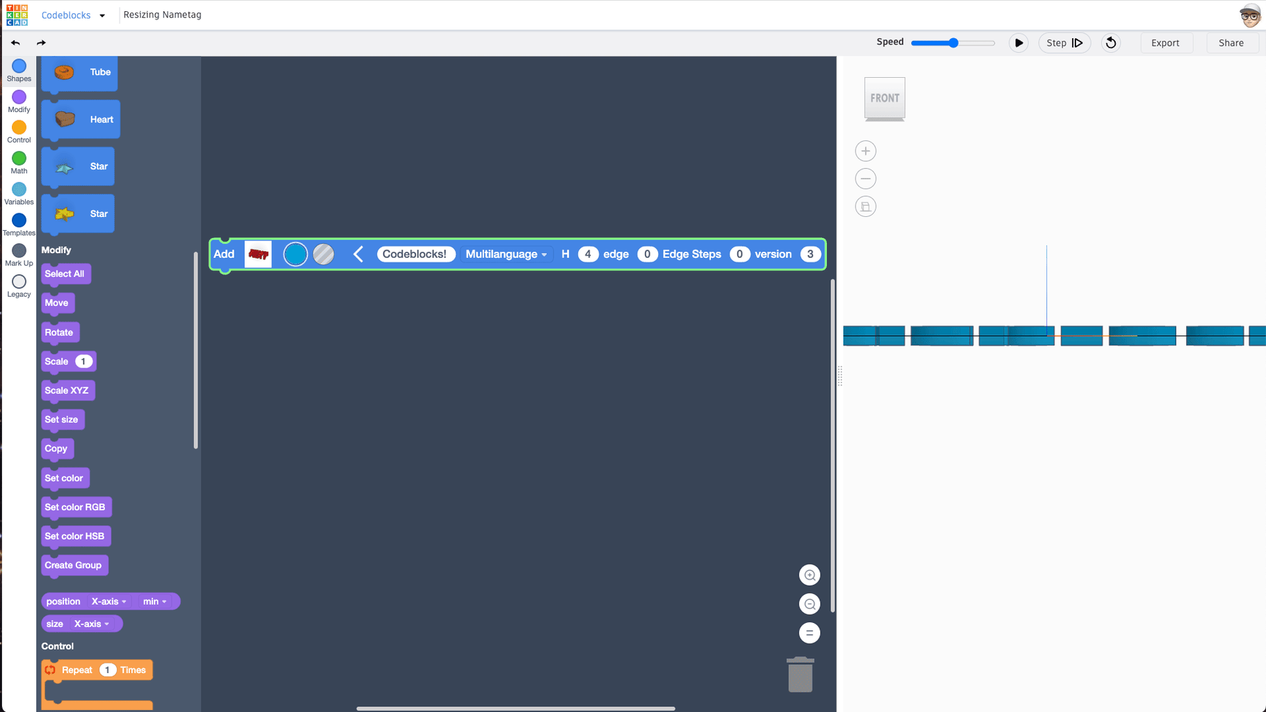 Tinkercad Codeblocks Resizing Nametag 11 Steps With Pictures Instructables