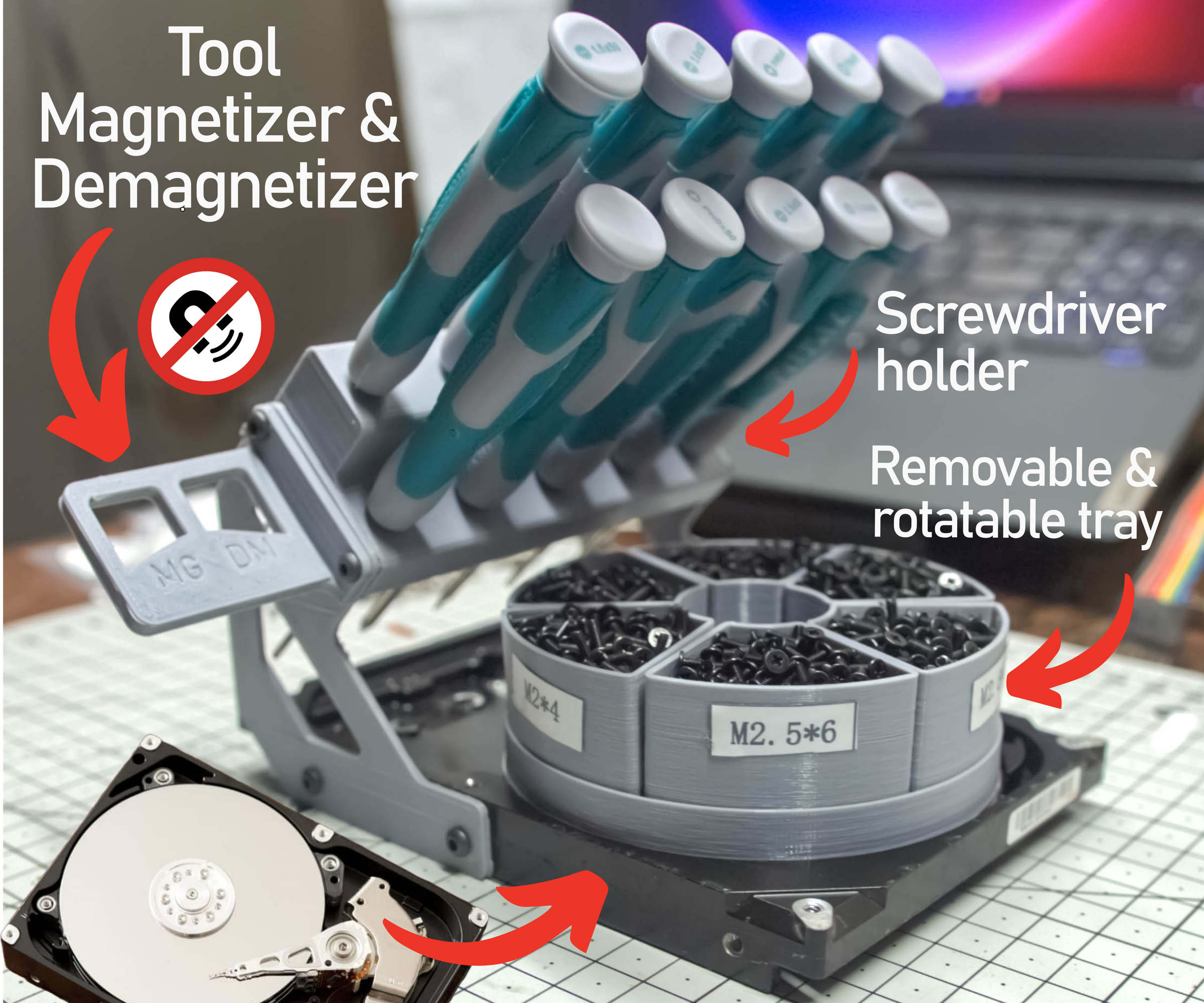3 in 1 Precision Screwdriver Organizer With Old Hard Disk Drive : 11 ...
