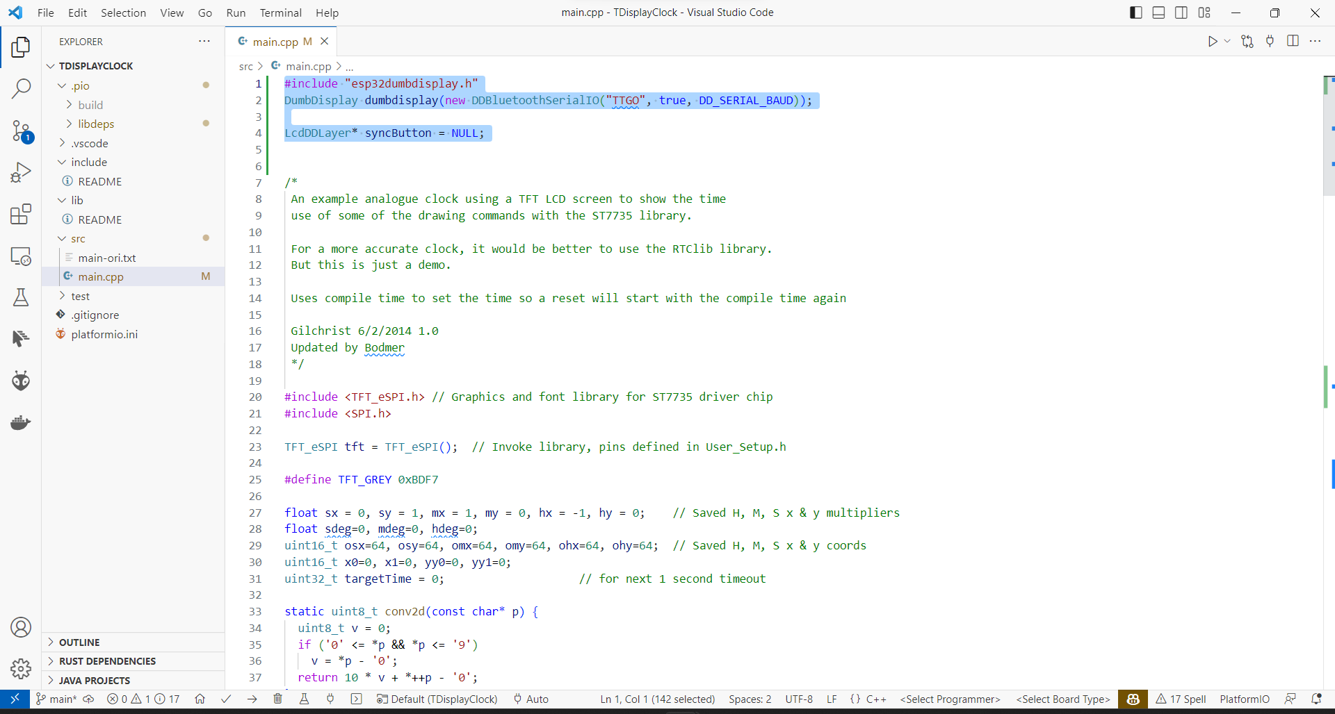 Extending a TFT_eSPI Example With TTGO T-Display Using PlatformIO, With ...