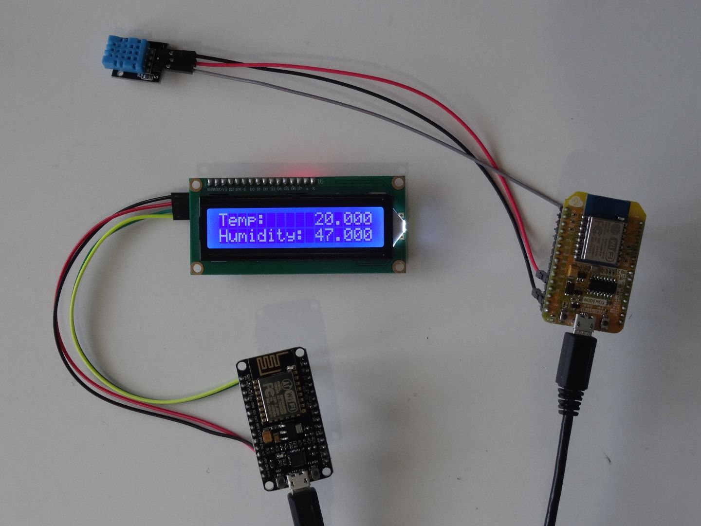 Remote Wi-Fi DHT11 Temperature and Humidity I2C 2 X 16 LCD Display With ...