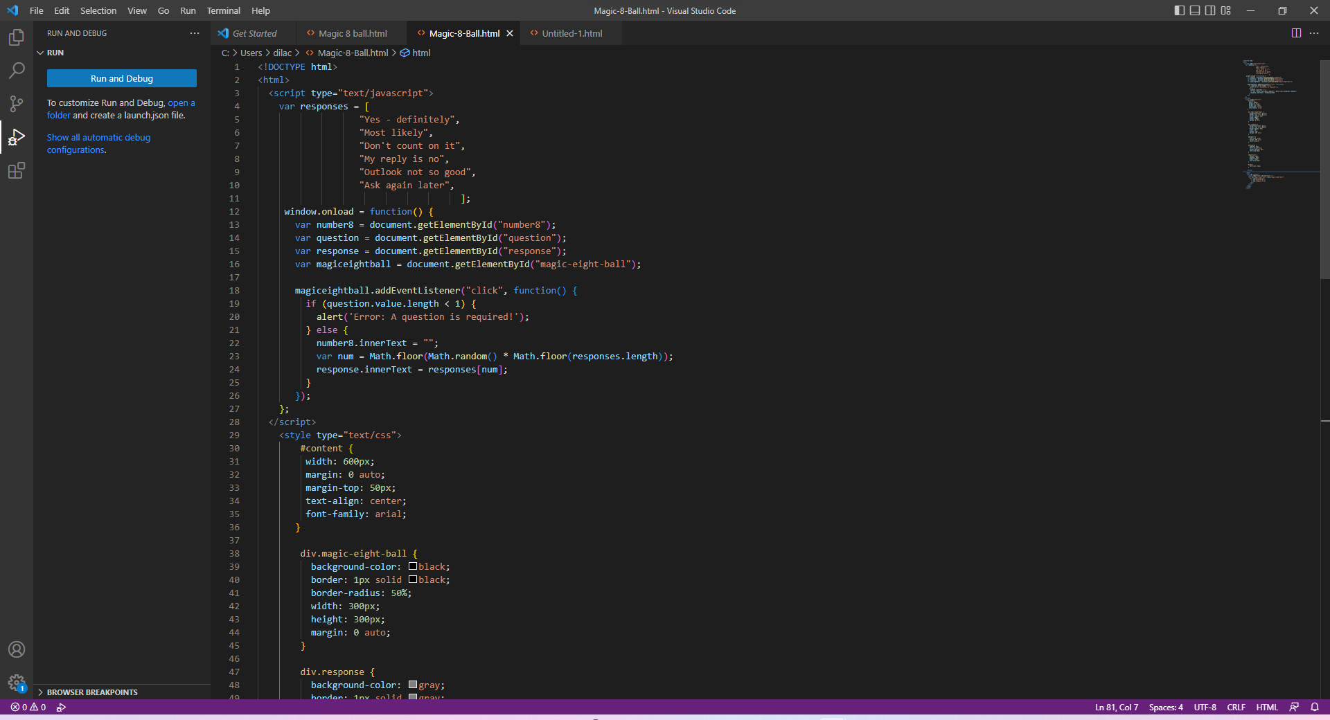 How to Format Basic HTML Magic 8-Ball Program Instruction Set : 12 ...