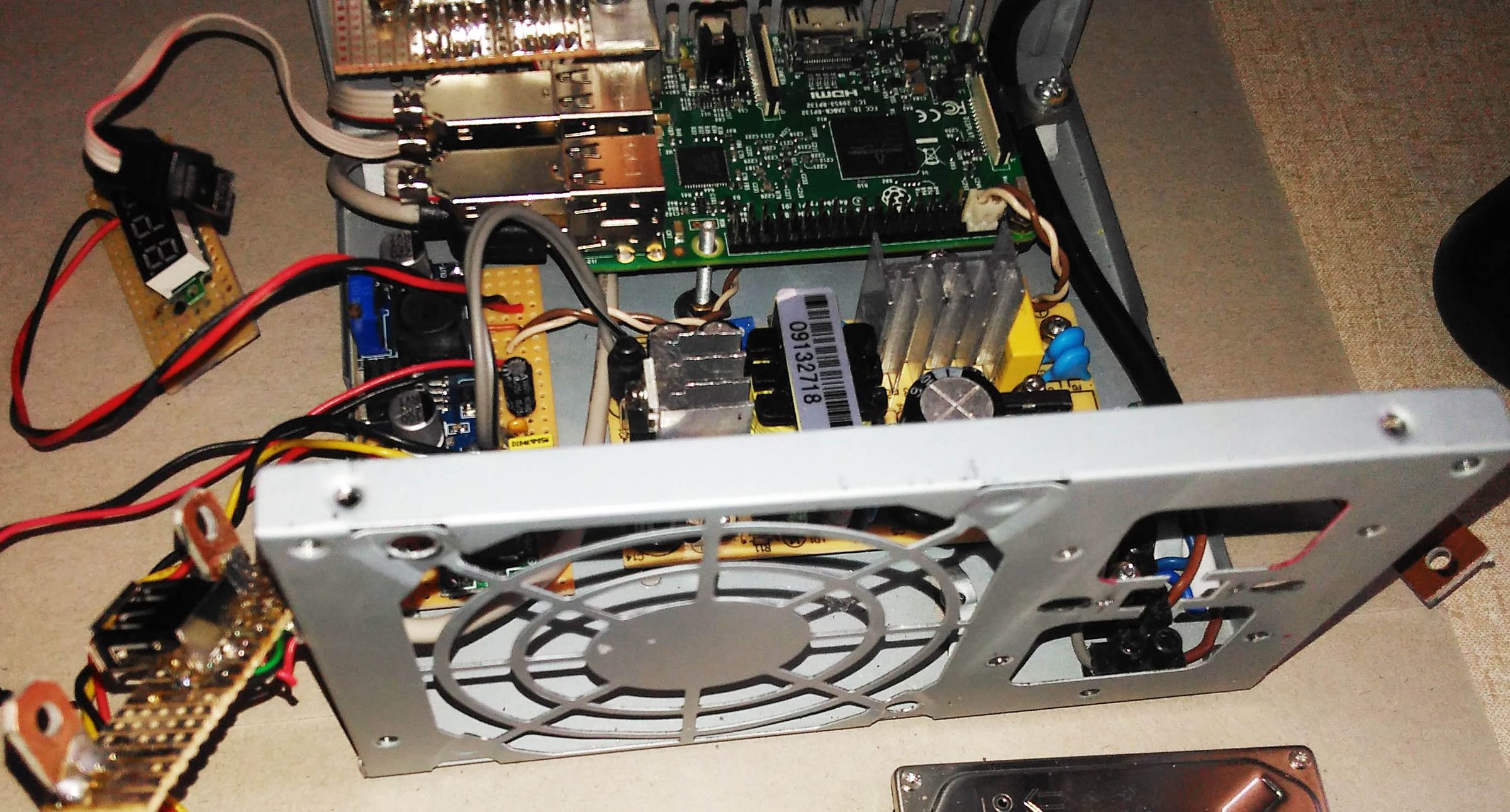 A Raspberry Pi PC-PSU Desktop Computer With Hard Disk, Fan, PSU and On ...