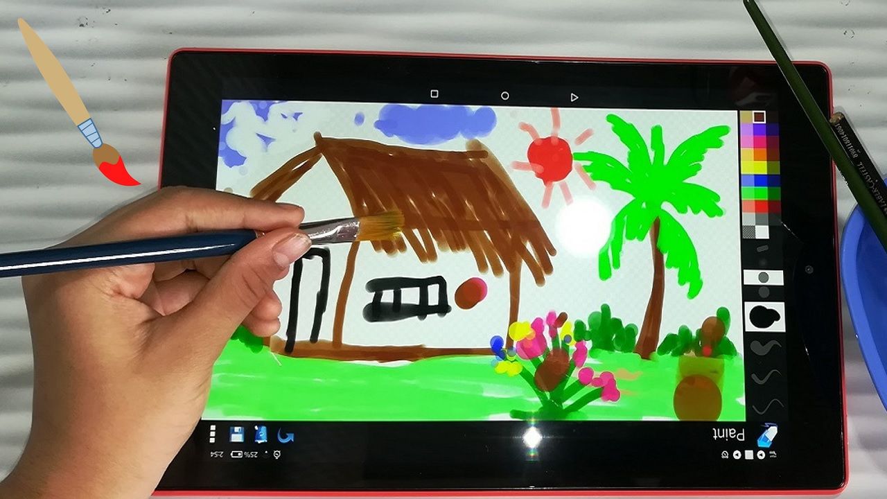 How to Paint Useing Ordinary Paint Brush and Water to Draw on Tablet or ...