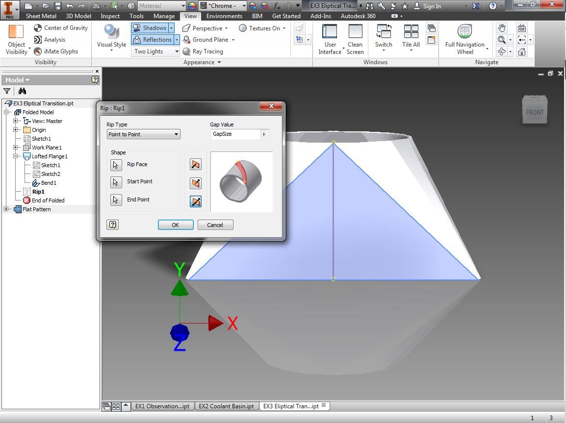 AutoDesk Inventor Sheet Metal EX3 Elliptical Transition : 5 Steps ...
