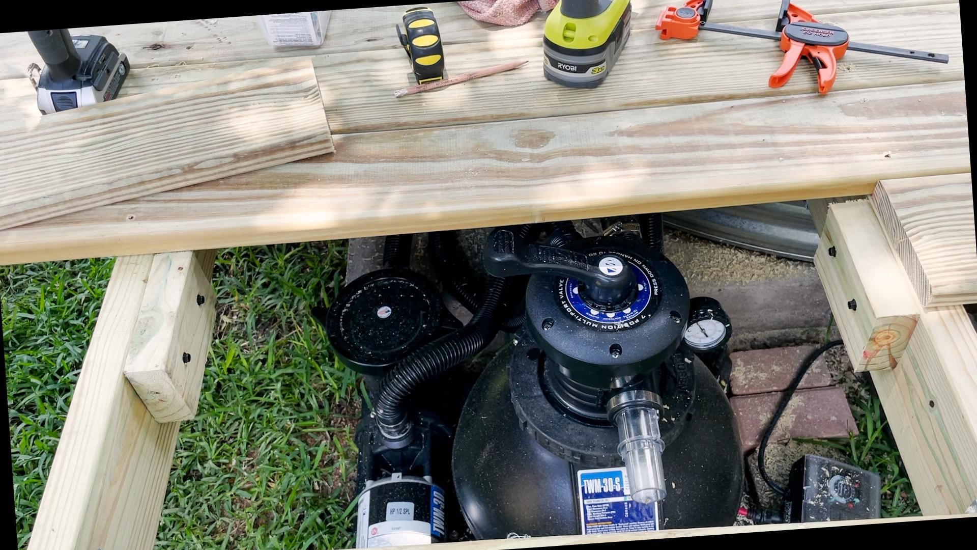 DIY Pool Deck With a Secret Hatch! How to Build a Deck for Your Stock ...