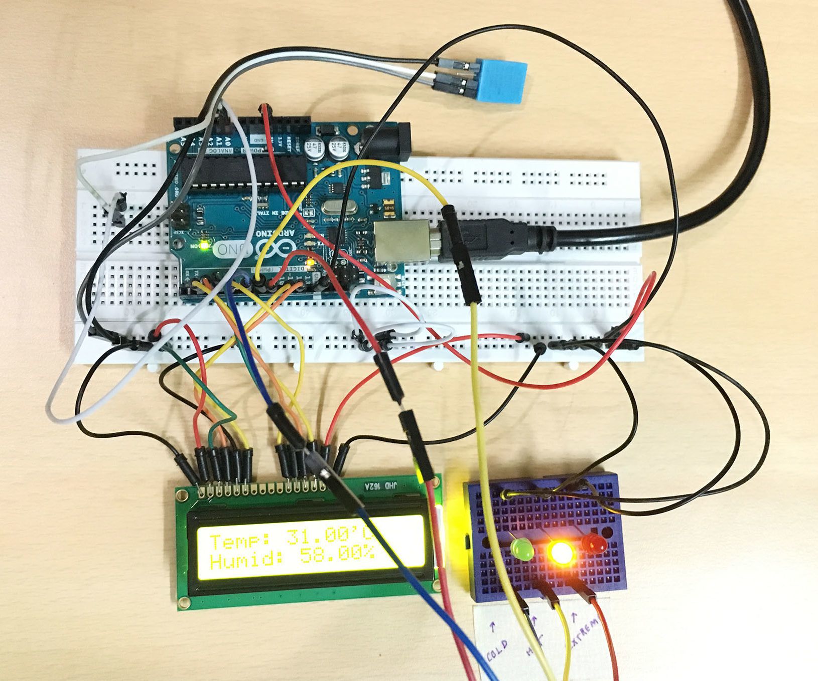 Temp & Humidity Sensor With LCD Disp & LED Indicator : 5 Steps (with ...