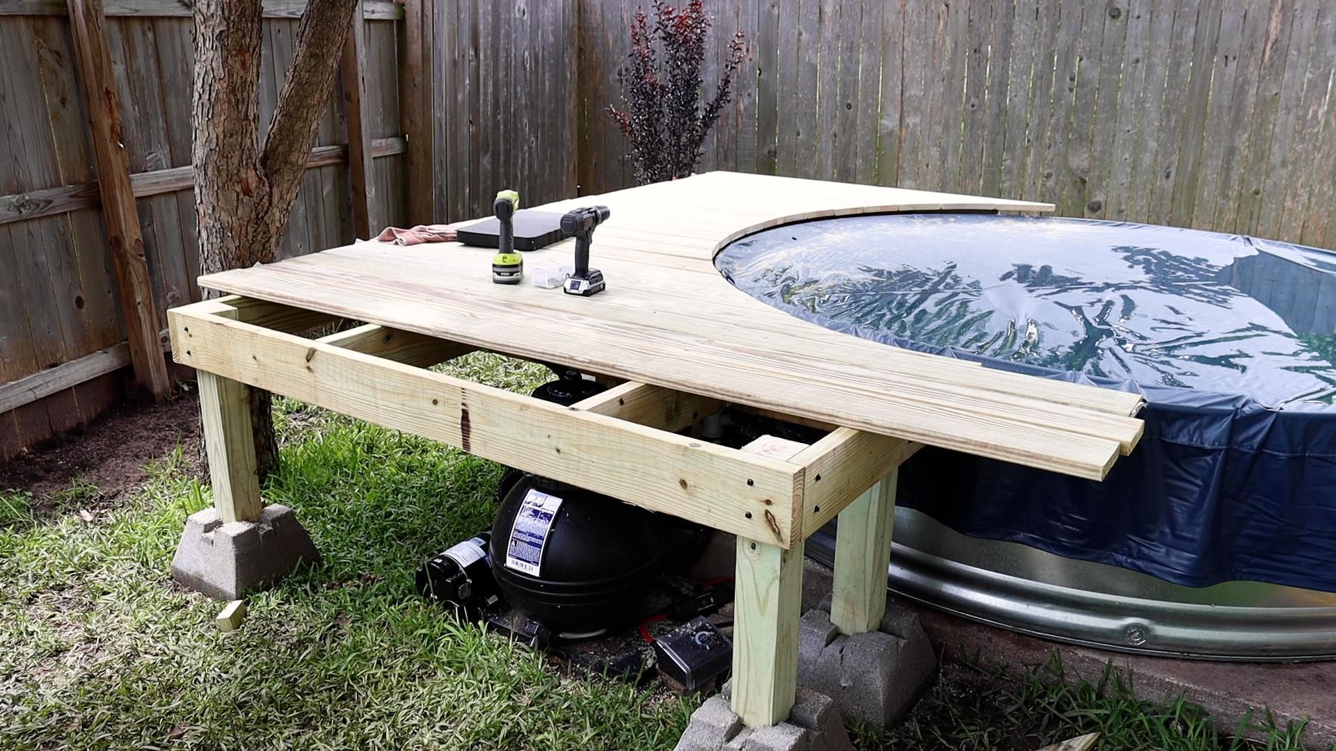 DIY Pool Deck With a Secret Hatch! How to Build a Deck for Your Stock ...