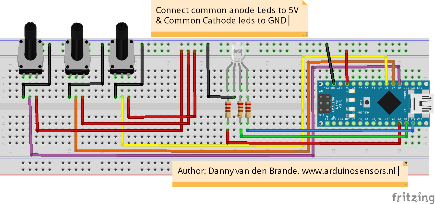 Arduino - RGB Led Control With POTENTIOMETERS - Instructables